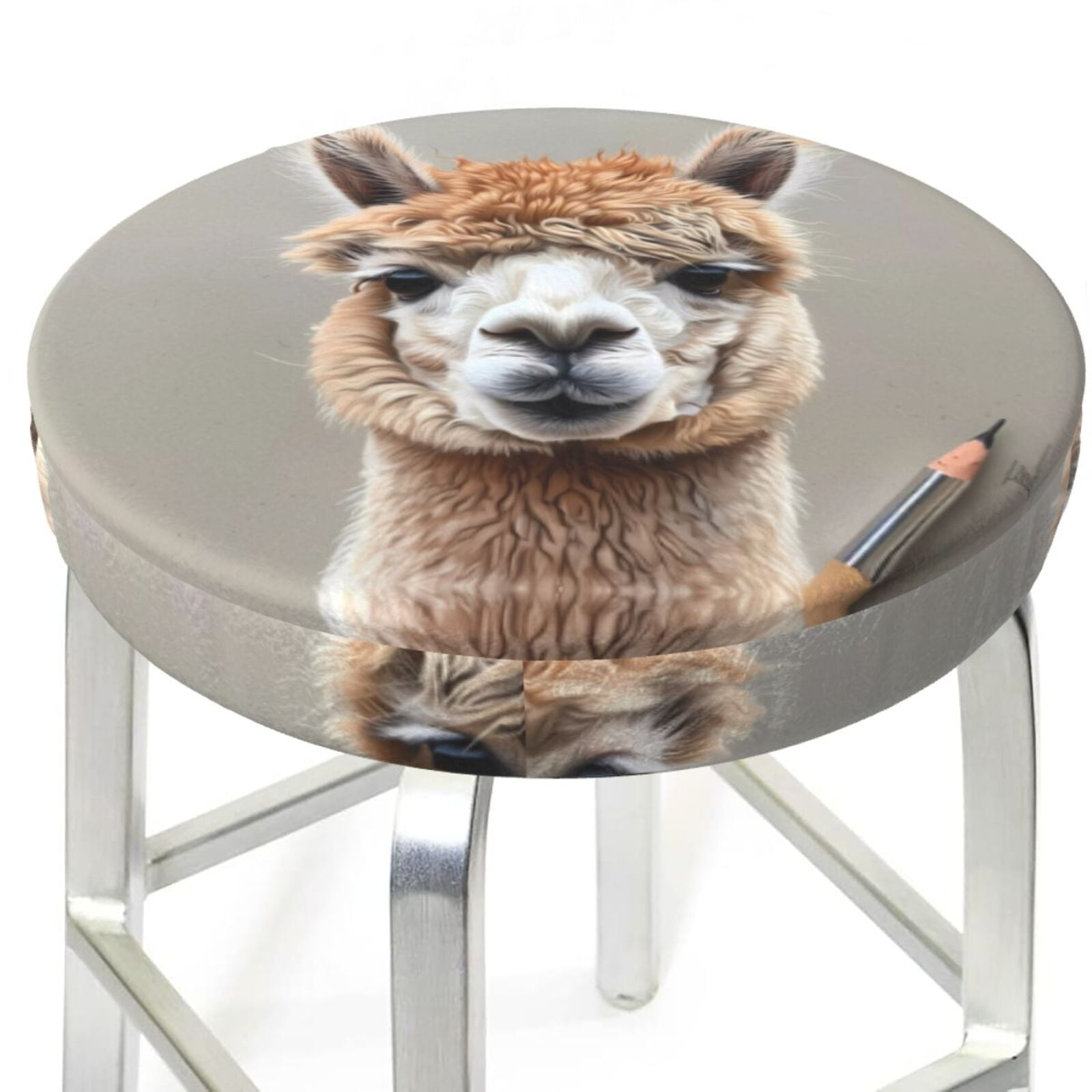 Realistic Llama Portrait Round Bar Stool Covers, Soft Velvet Bar Stool ...