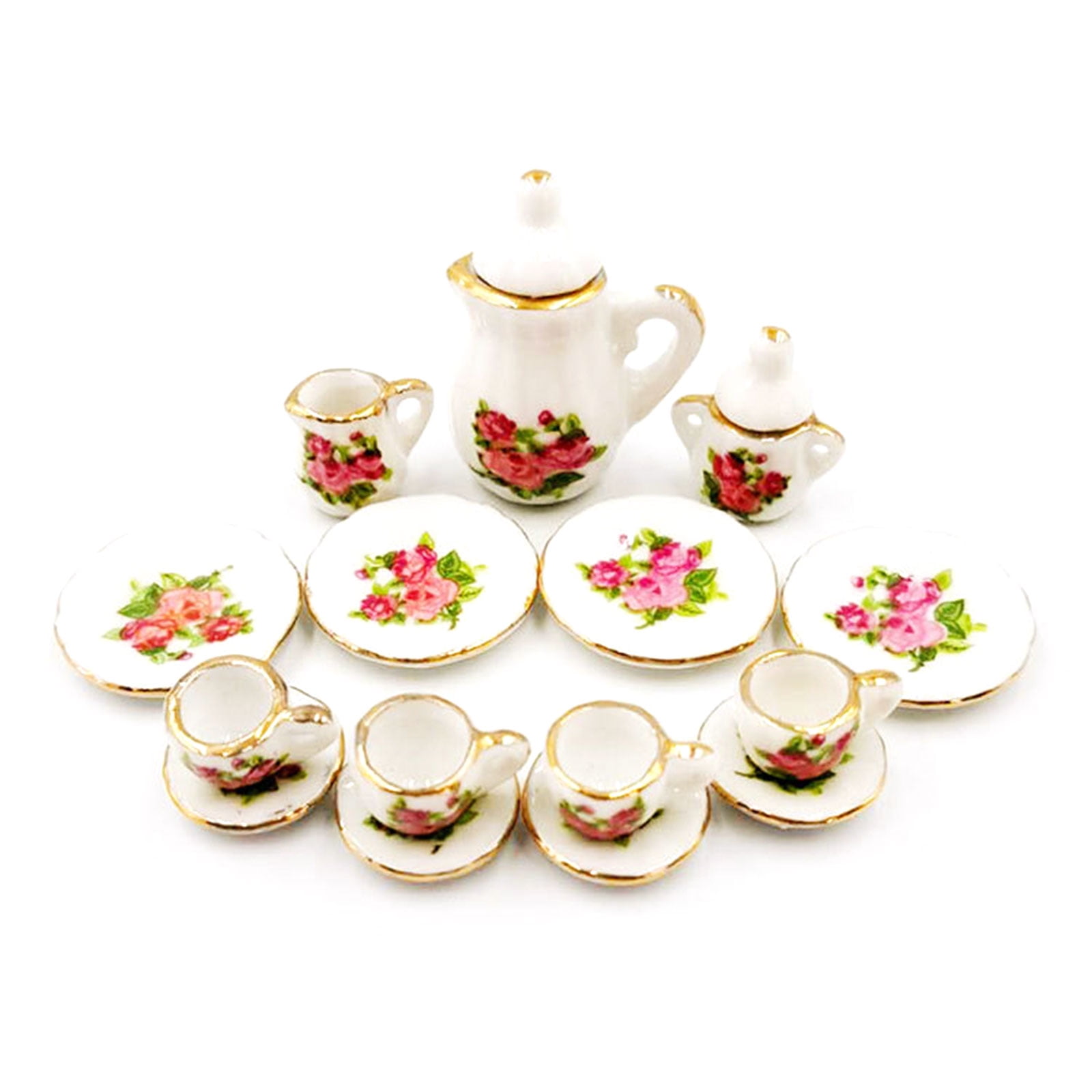 Realistic Mini Tea Cup Set Kitchen Ware Toy Coffee Set of 15PCS for ...
