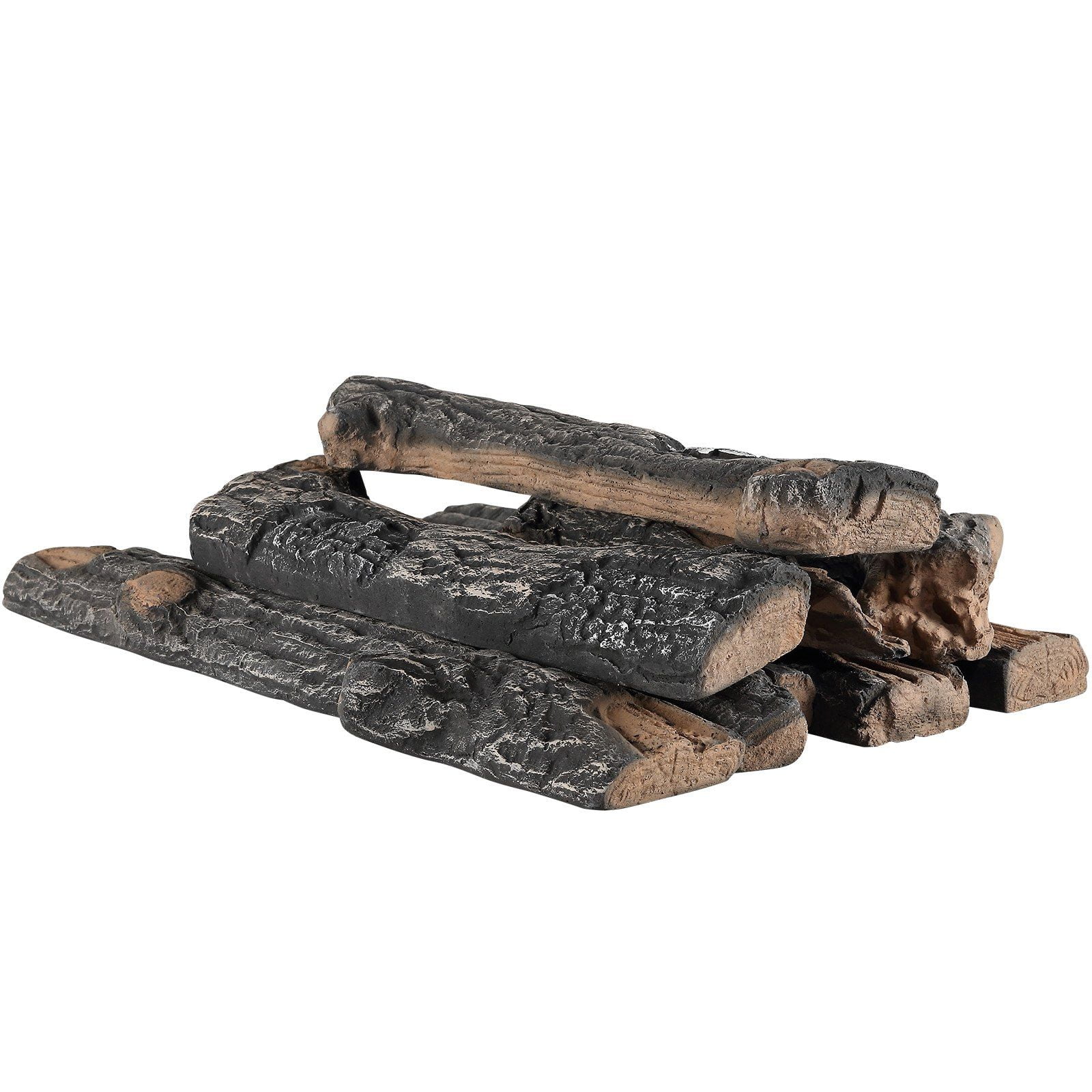 Realistic Oak Gas Fireplace Logs (8 Pcs) - Ceramic Wood Logs for Fire ...