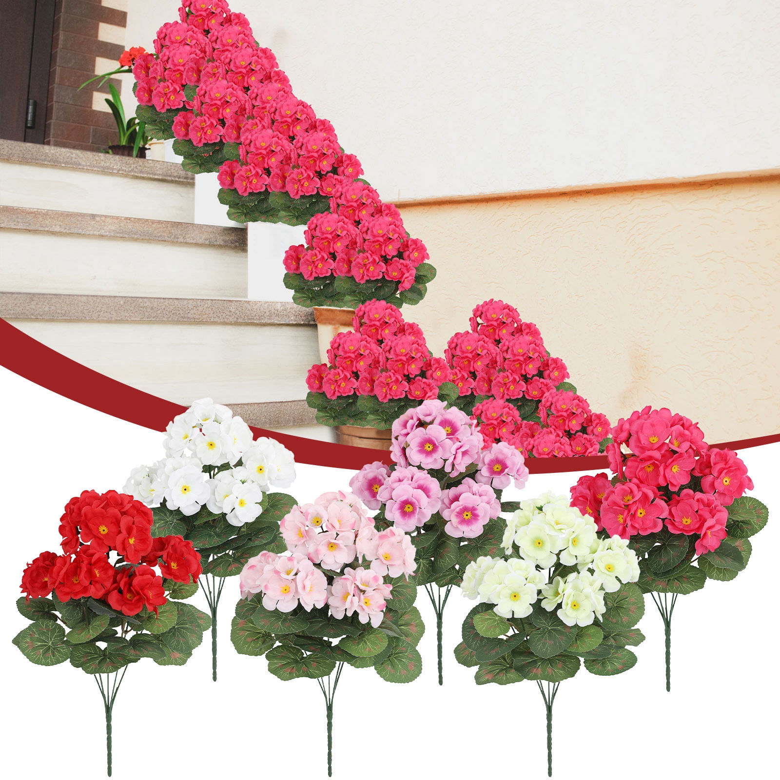 Realistic Outdoor Artificial Fake Geraniums Silk Flowers Plants, No ...