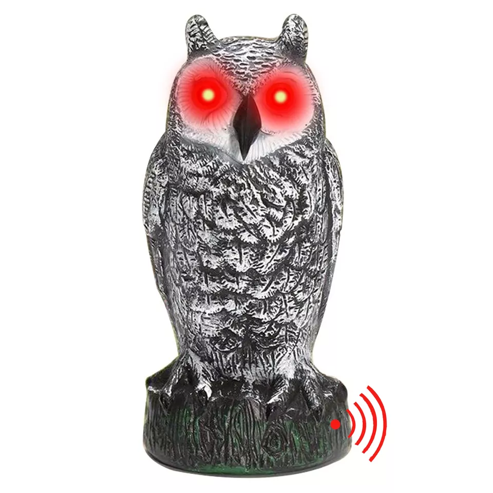 Realistic Owl Decoy w/ Sound & Lighting Eyes Outdoor Garden Repellent ...