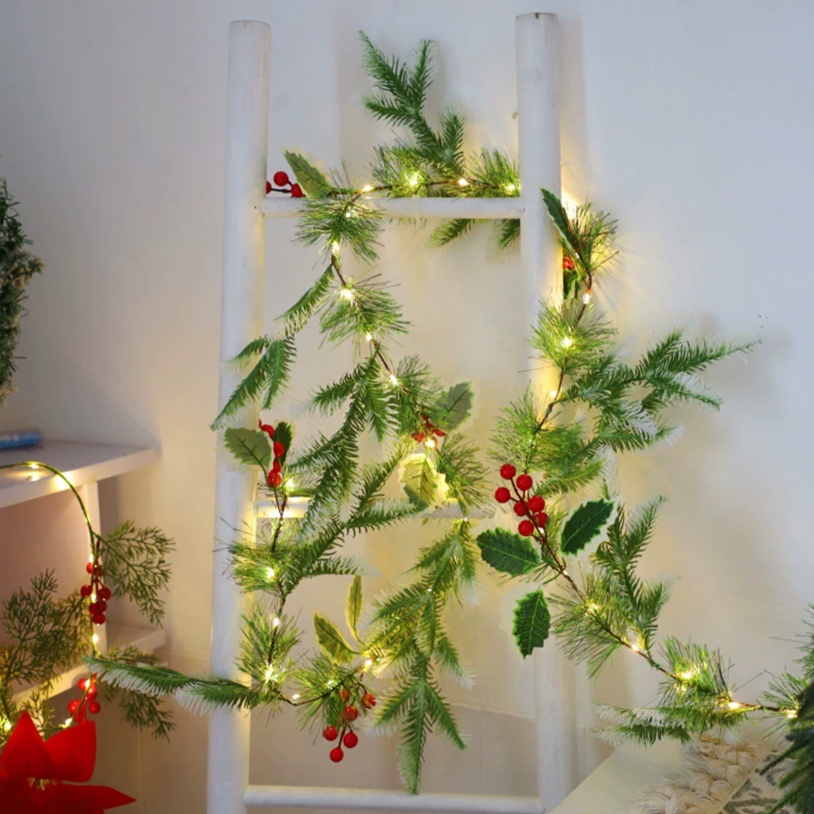 Realistic Pine Needle Lights,LED Artificial Greenery Garland Battery ...