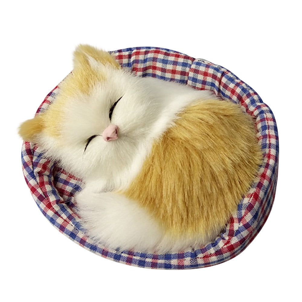 AOVUWU Realistic Plush Sleeping Cat Toy with Movable Tail, Soft Faux ...