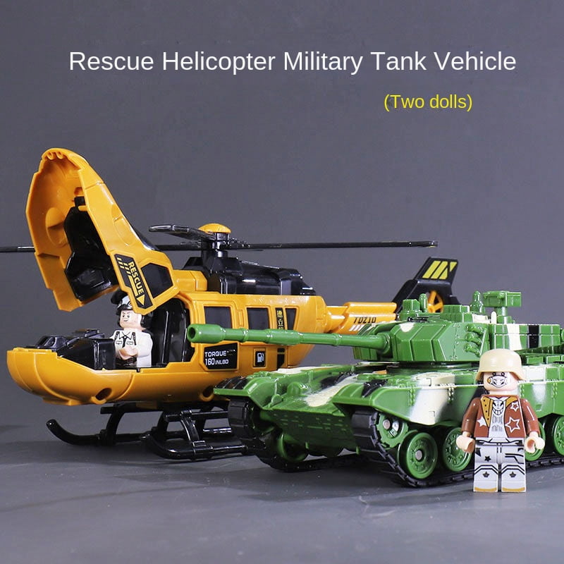 Realistic Rescue Helicopter Toy with Rotating Propellers and Tank Car ...