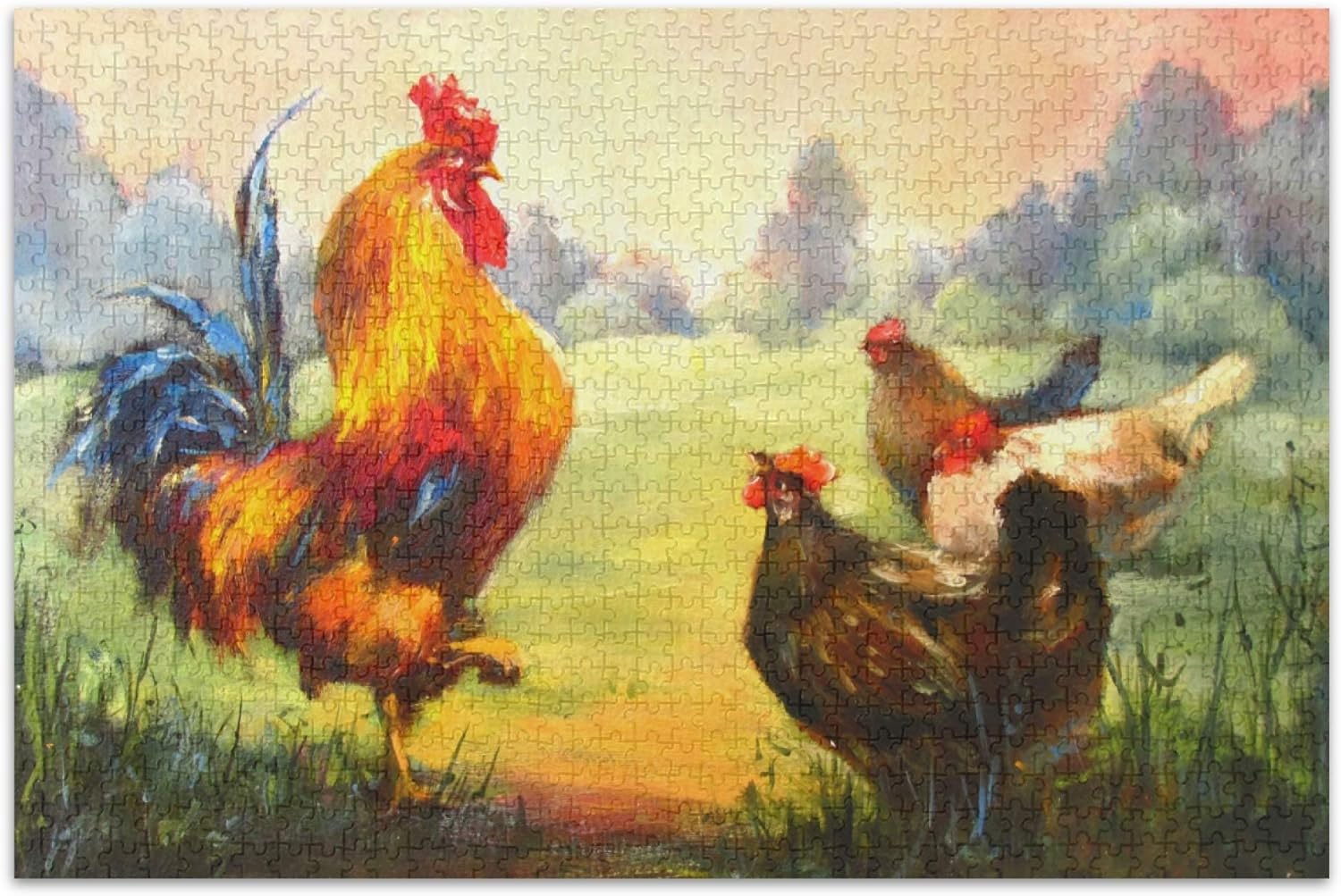 Realistic Rooster and Chickens Painting Jigsaw Puzzles for Adults 1000 ...