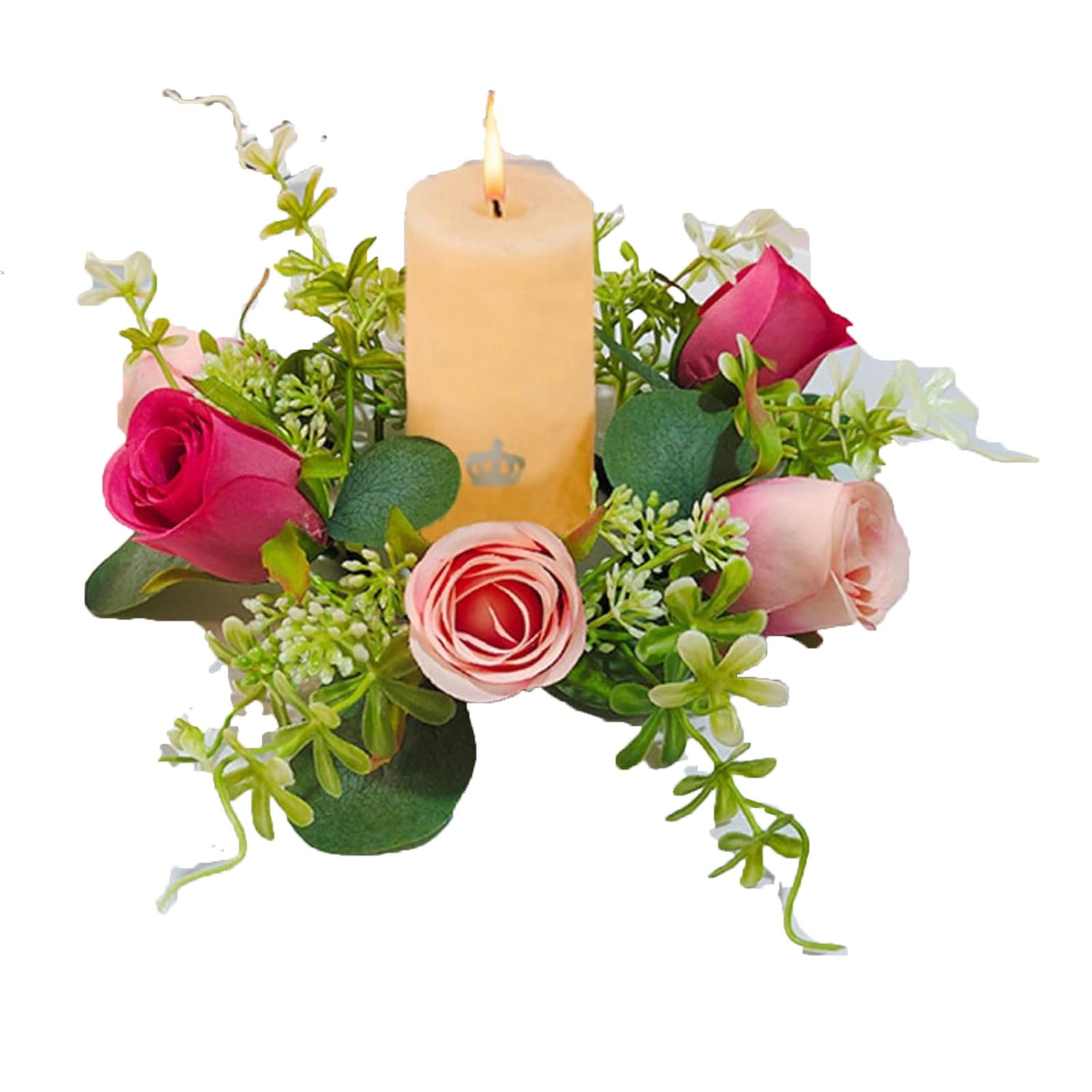 Realistic Rose Flower Garland Small Candle Rings Wreaths for Wedding ...