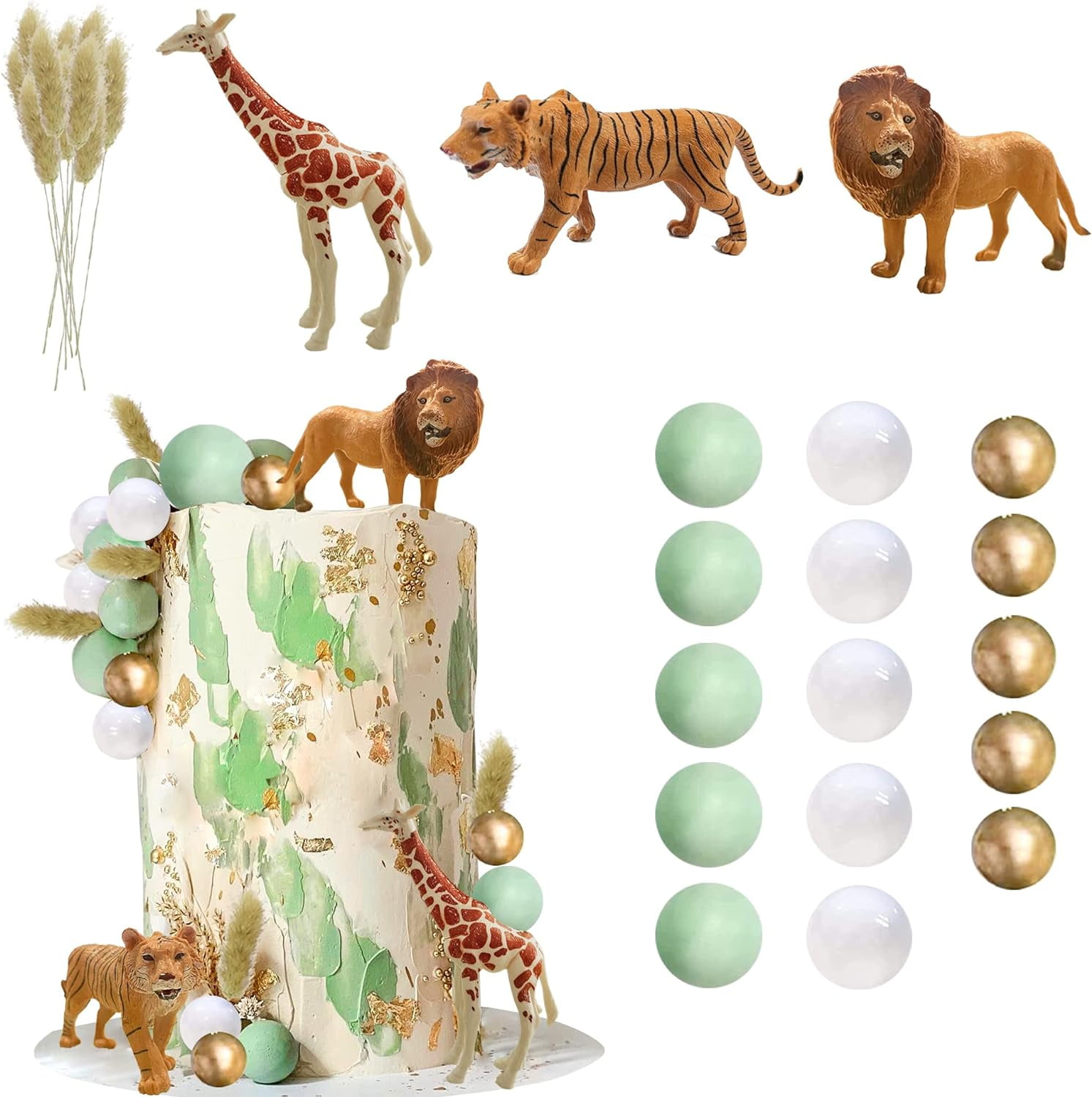 Realistic Safari Jungle Animal Cake Toppers with Balls Cake Decorations ...