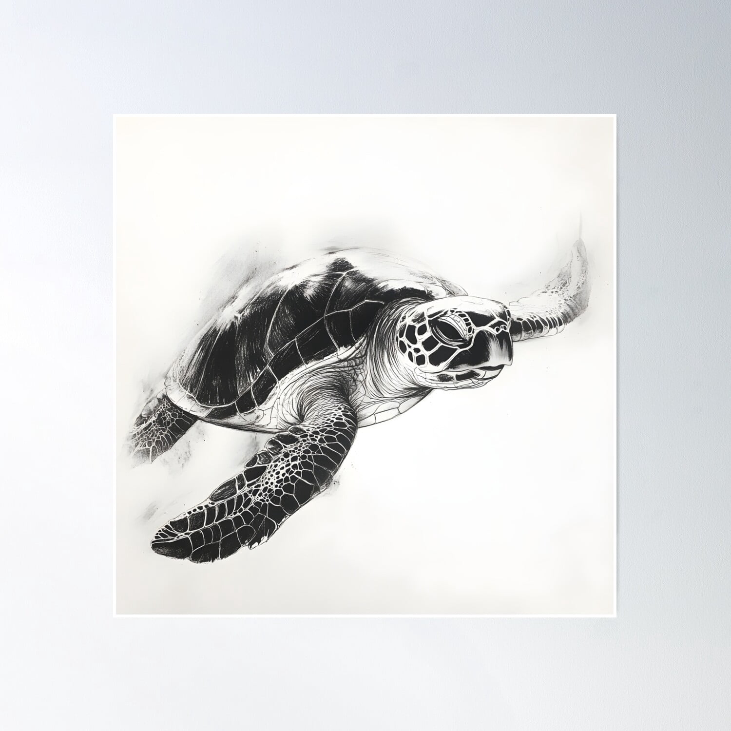 Realistic Sea Turtle Pencil Drawing Poster Wall Art, Modern Wall Decor ...