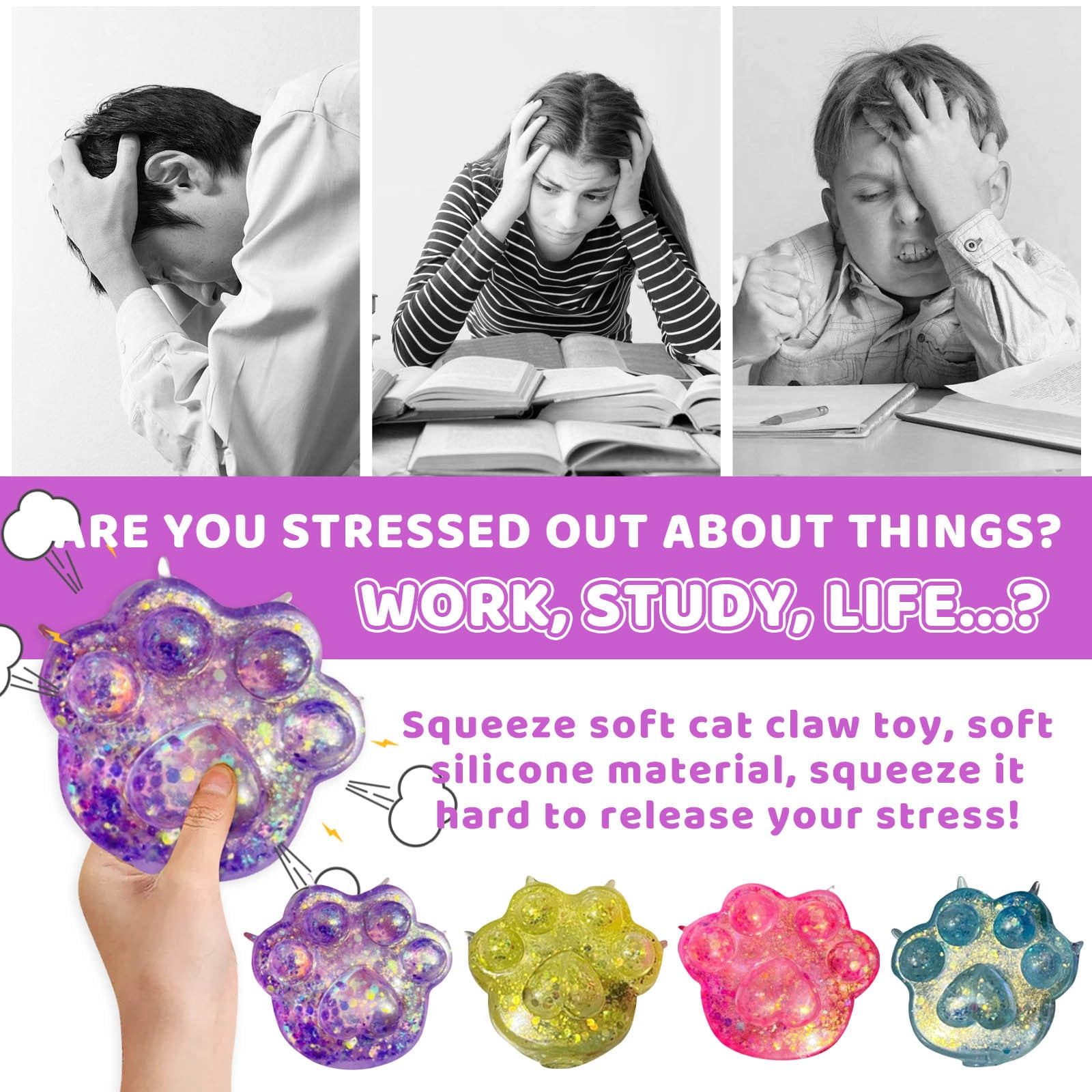 Realistic Silicone Cat Claw Stress Relief Toy Soft, Sensory Toys with ...