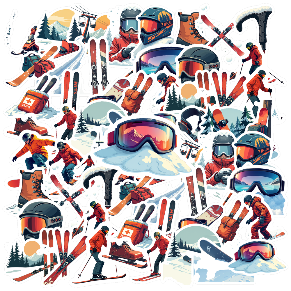 Realistic Skiing Theme Stickers, Waterproof Skiing Theme Sticker for ...