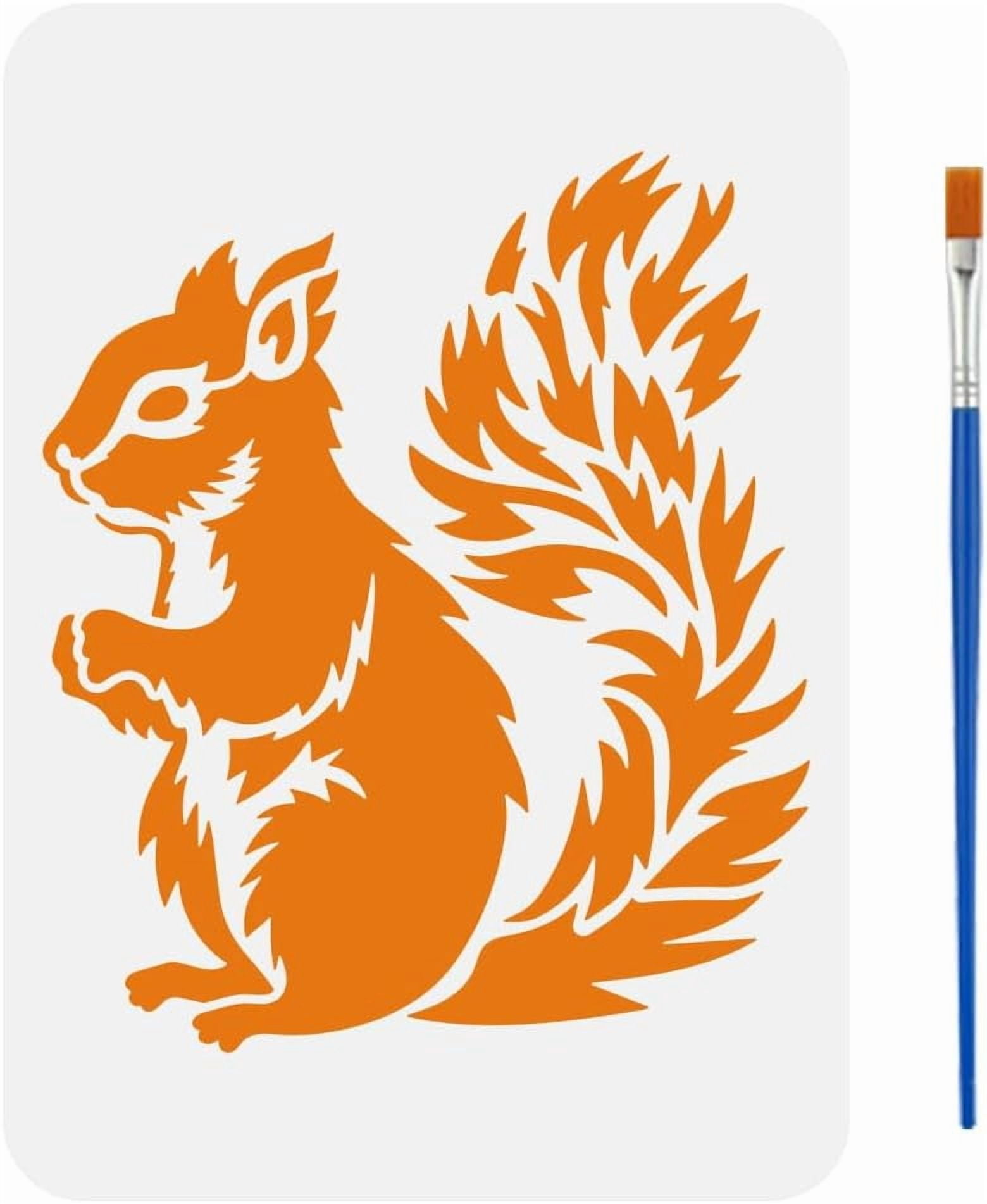 Realistic Squirrel Stencil with Brush 8.3x11.7inch Squirrel Pattern ...