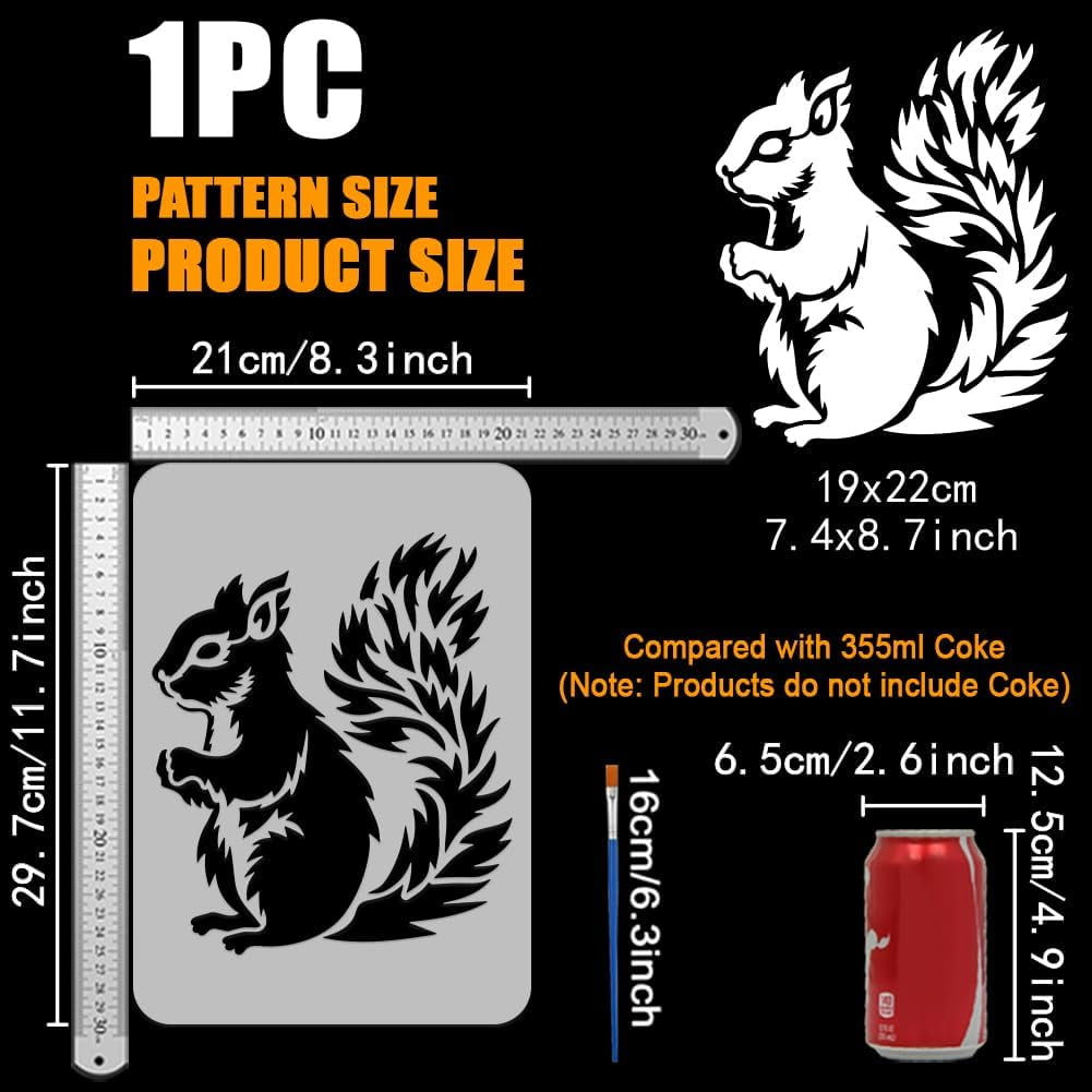 Realistic Squirrel Stencil with Brush 8.3x11.7inch Squirrel Pattern ...