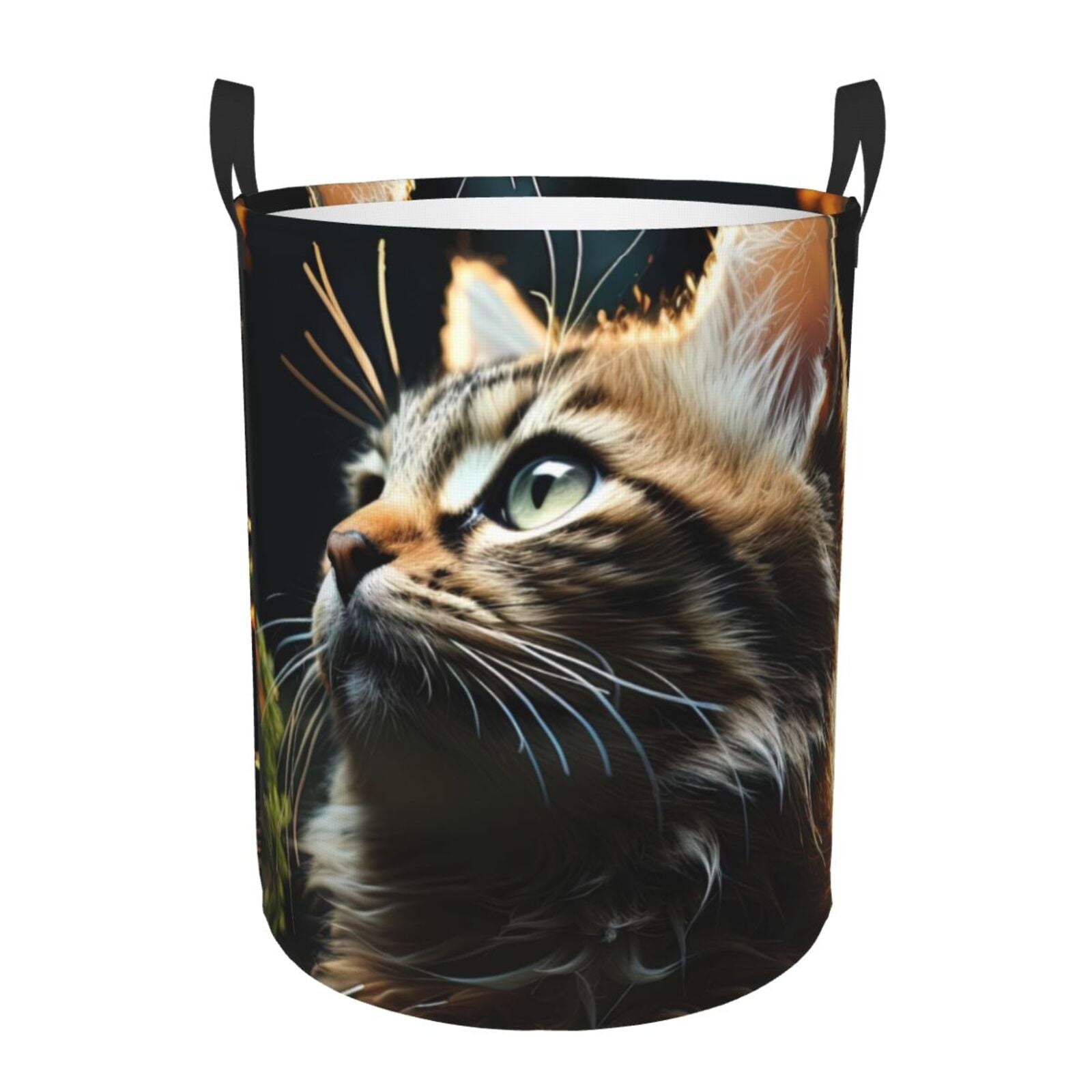 Realistic Style Cute Cat Round Laundry Basket, Laundry Hamper with ...