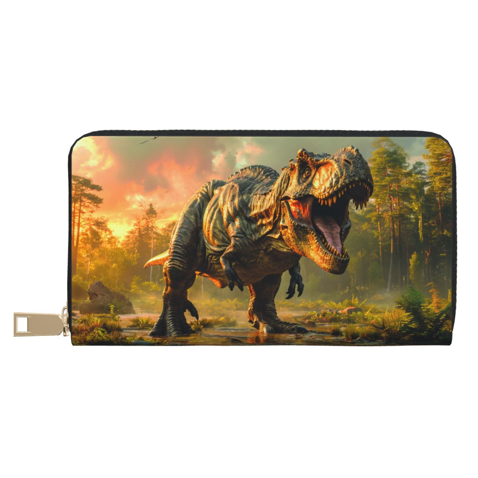 Realistic Style Forest Dinosaur Wallet Women, Leather Bifold Multi Card ...