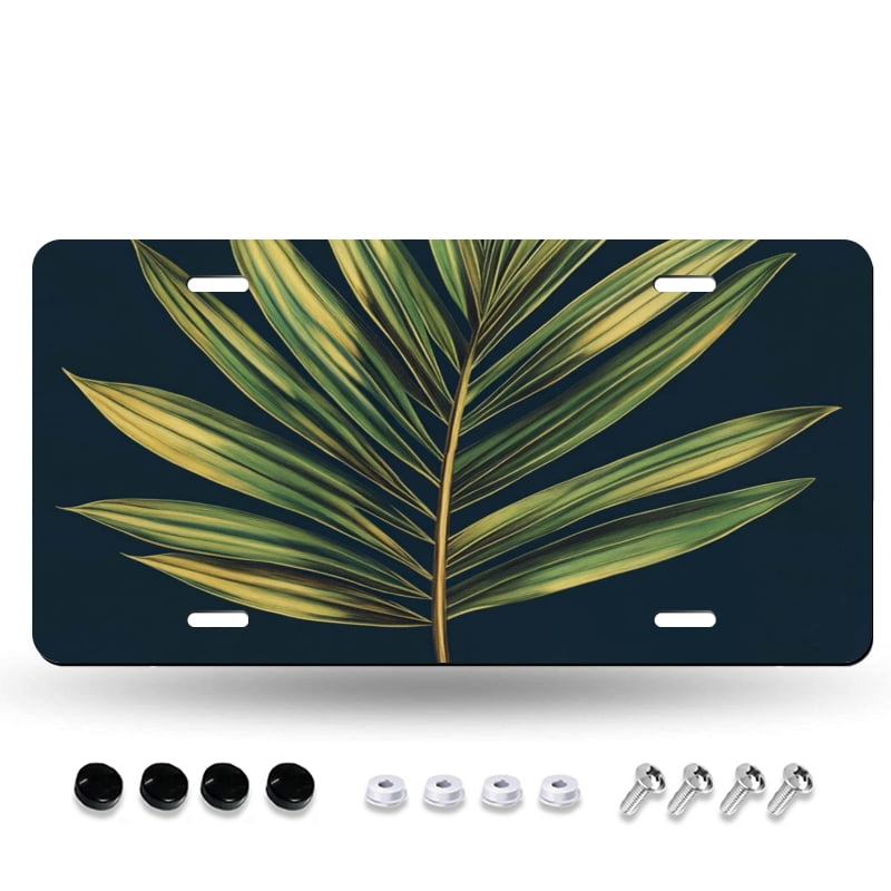 Realistic Style Palm Leaf on Dark Background License Plate Frame ...