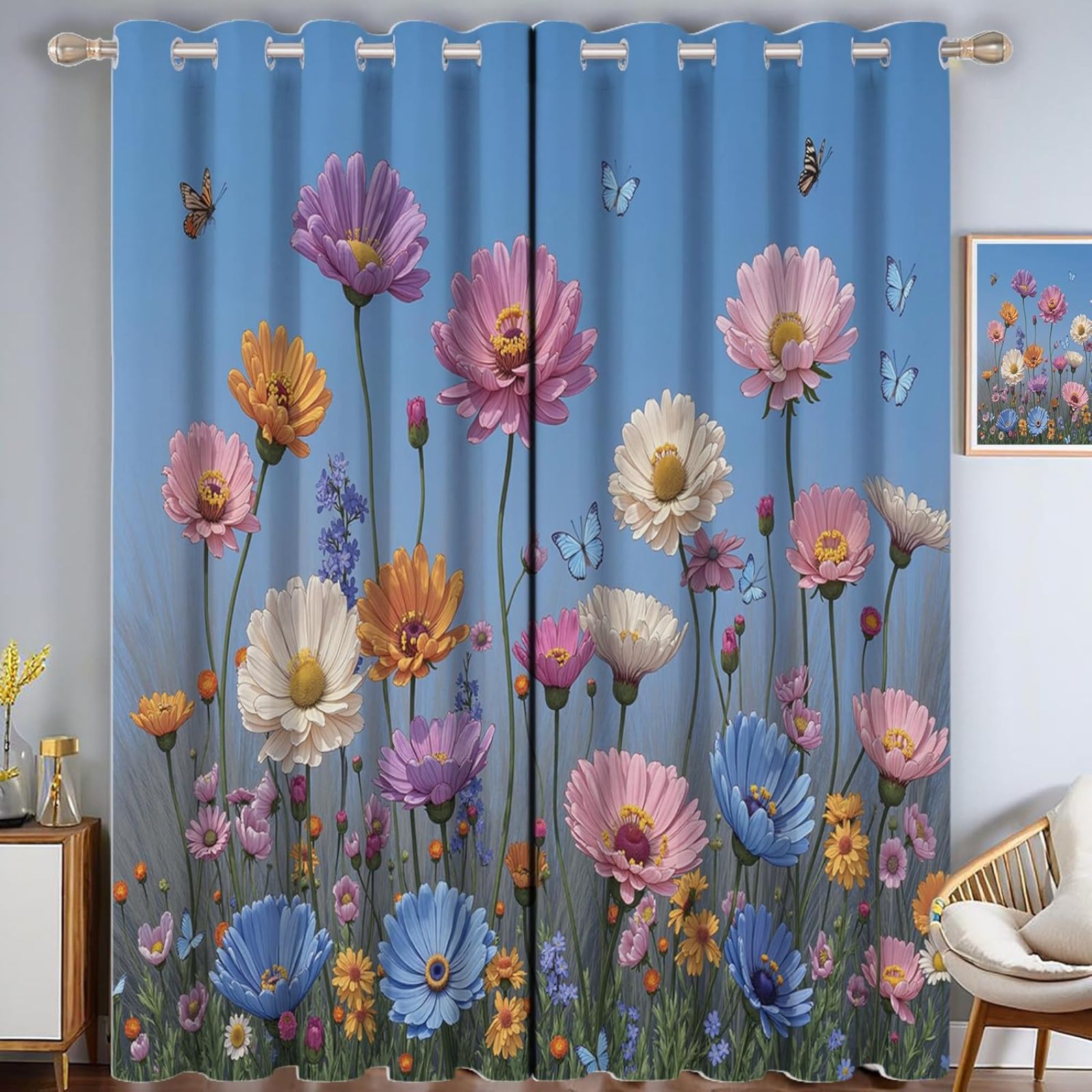 Realistic Watercolor Painting Curtains Living Room Curtains,Field ...