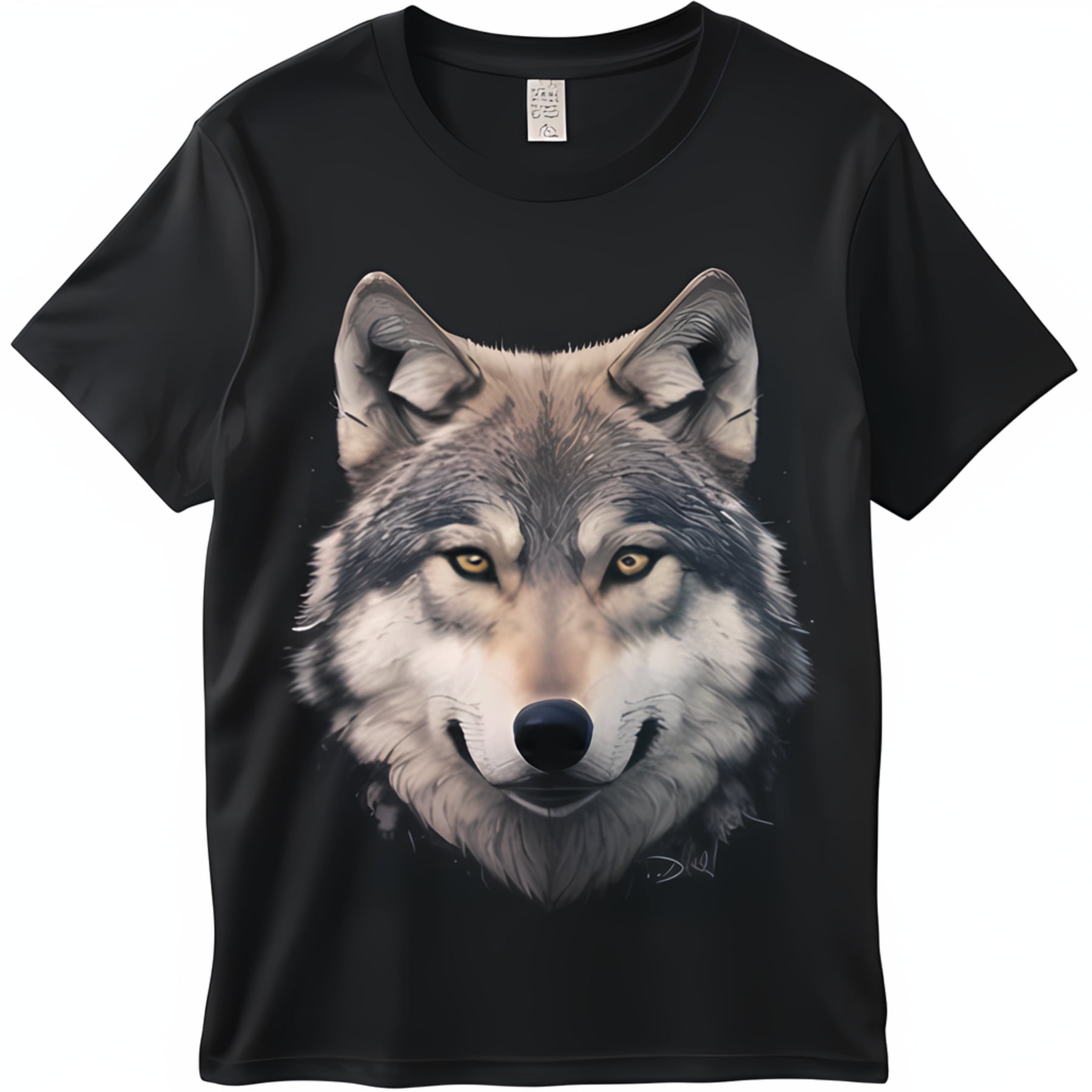 Realistic Wolf Face Digital Art Black T-Shirt Hyper Detailed Cinematic ...
