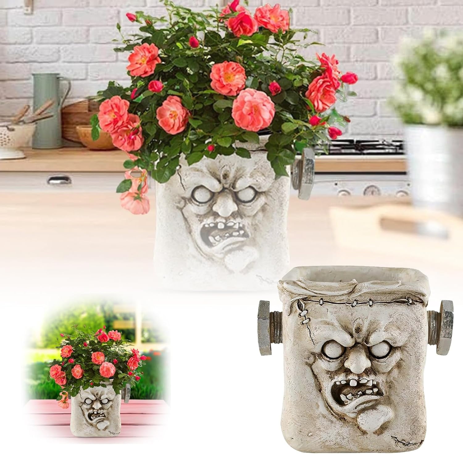 Realistic Zombie Face Planter Pot, Horror Human Face Planter, Resin ...