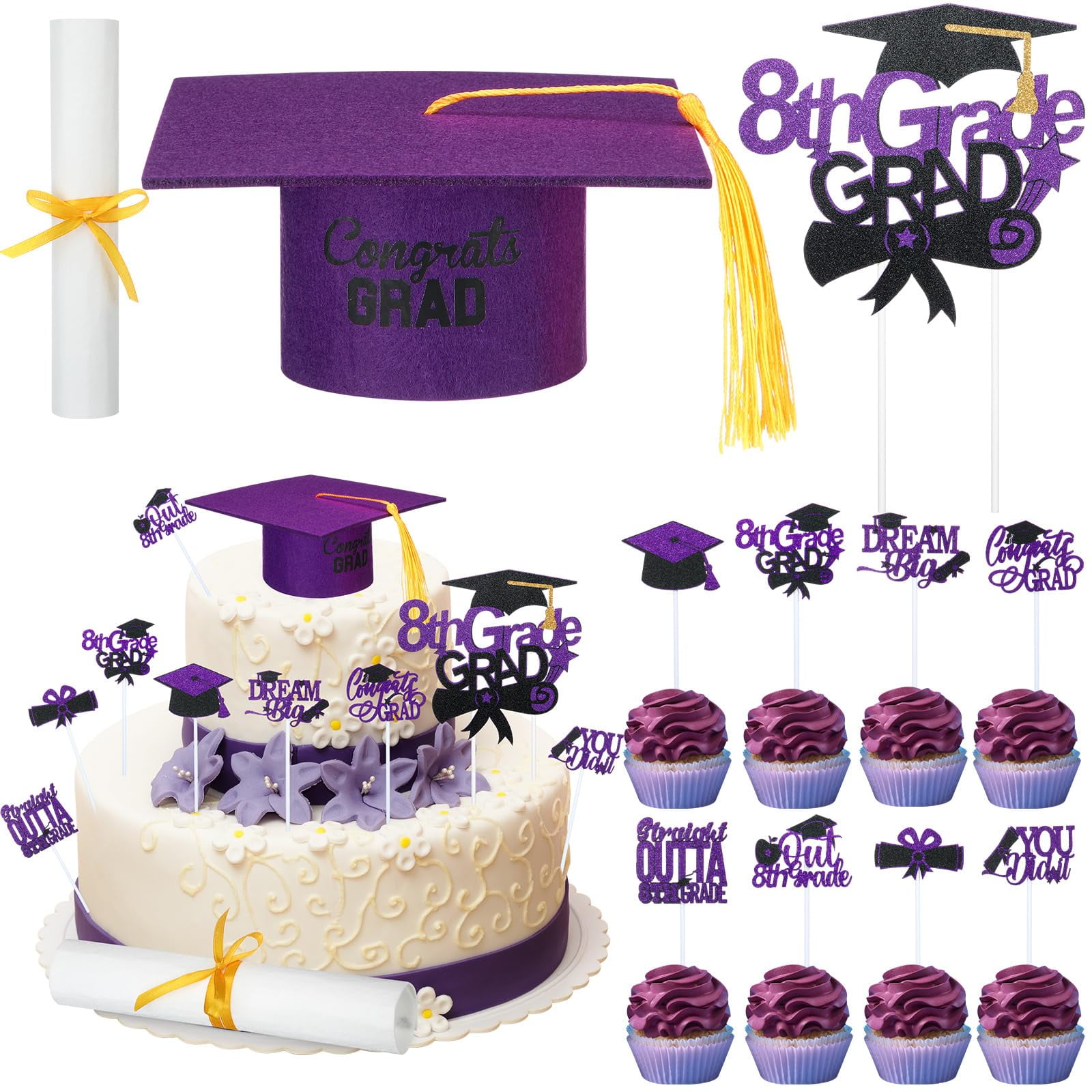 Reallnaive 27 Pcs 8th Grade Graduation RST1 Cake Kit Included Felt ...