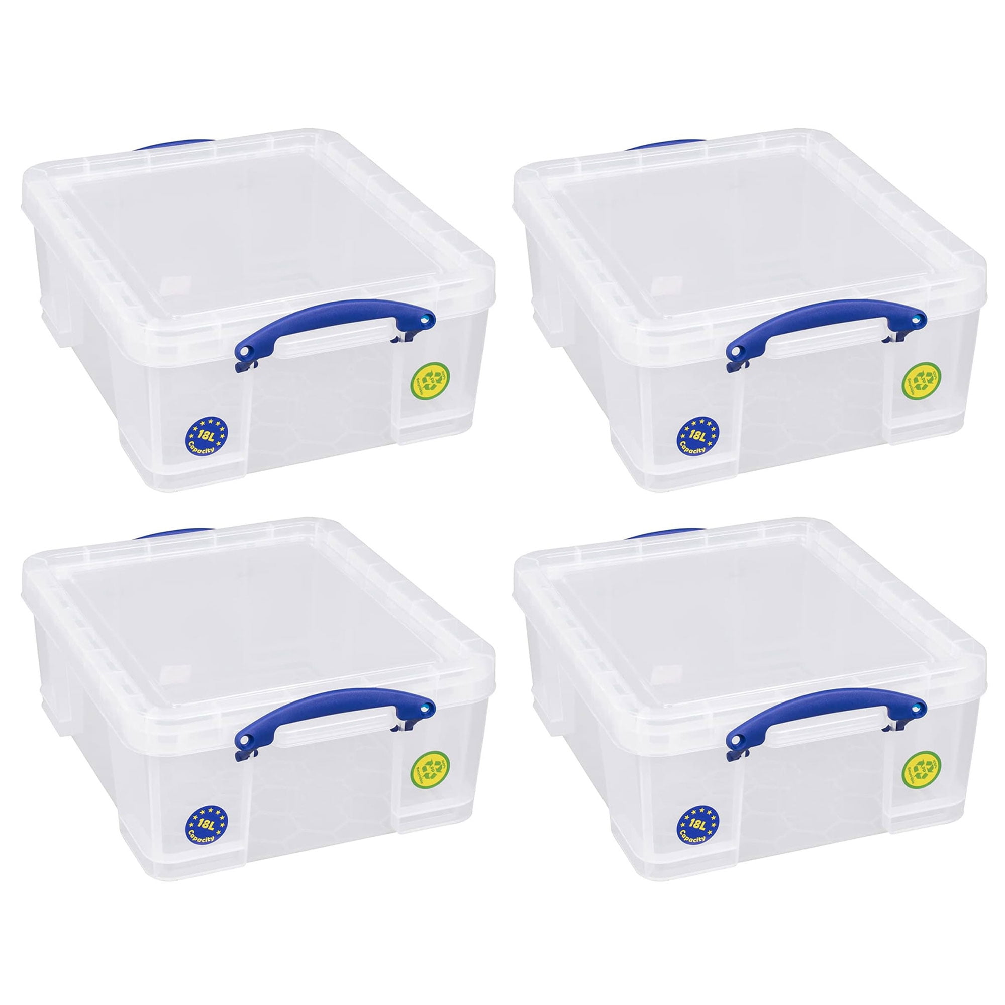 Really Useful Box 18L Storage Container w/Snap Lid Clip Lock Handle, 4 ...