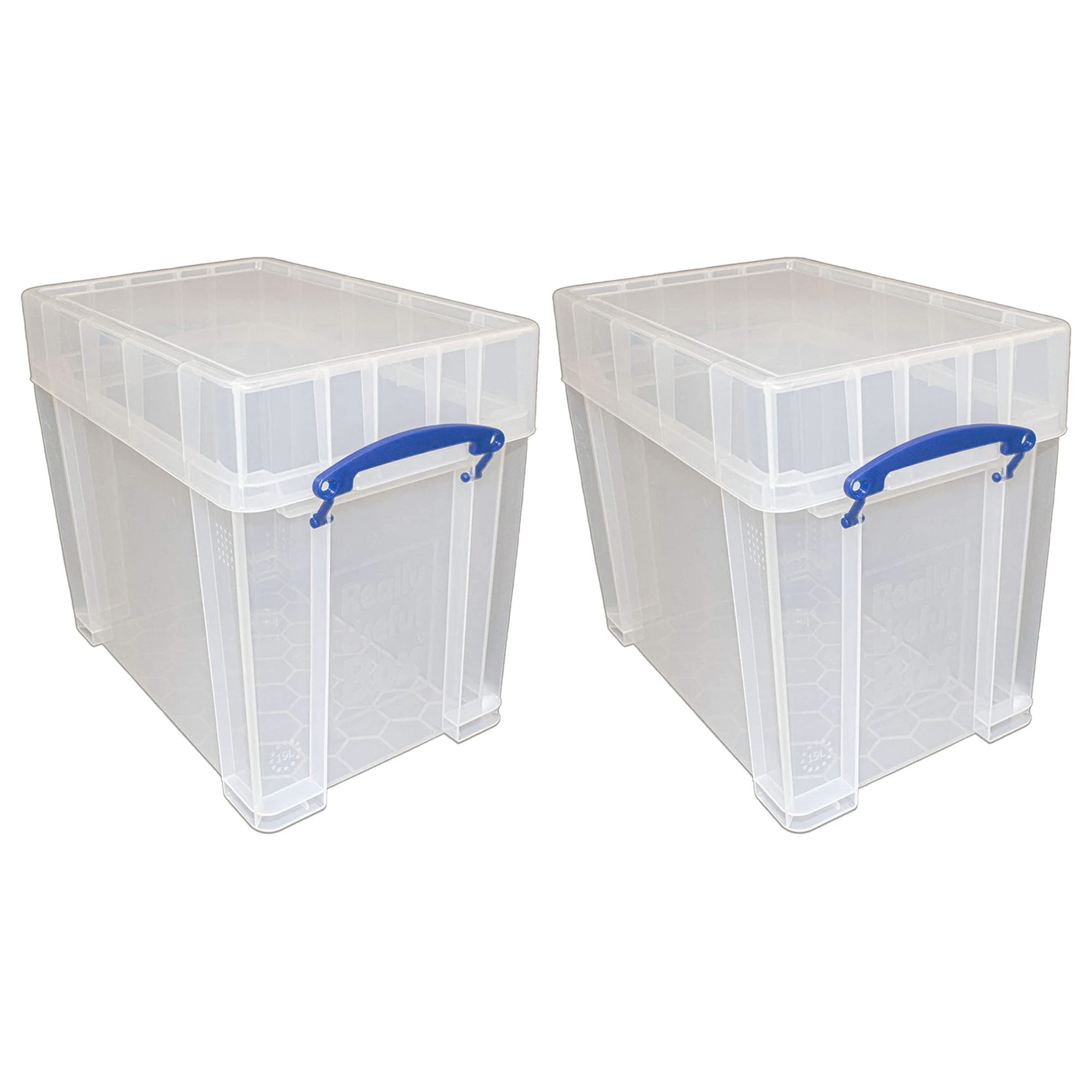 Really Useful Box 19L Plastic Storage Container with Locking Handle and Snap Lid, 2 Pack ...