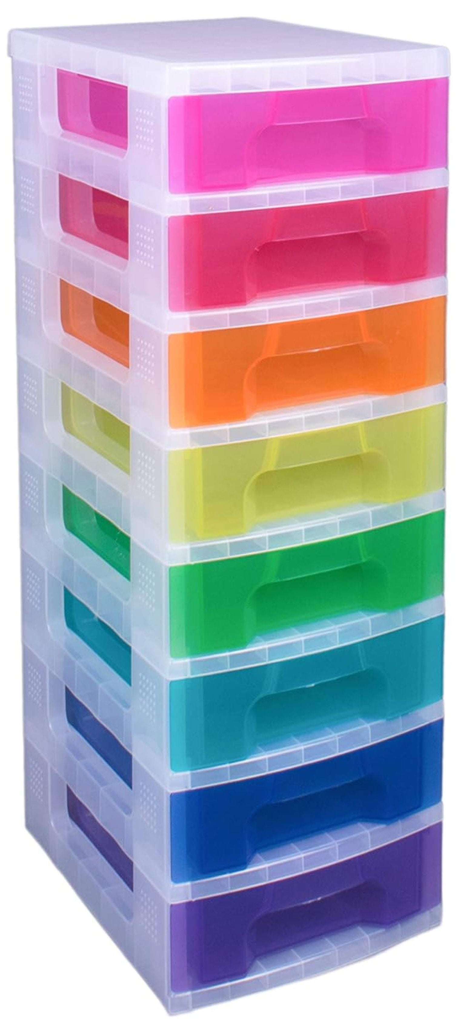 Really Useful Plastic Storage Box Storage Tower 8x7 Litre Clear Frame with Rainbow Drawers ...