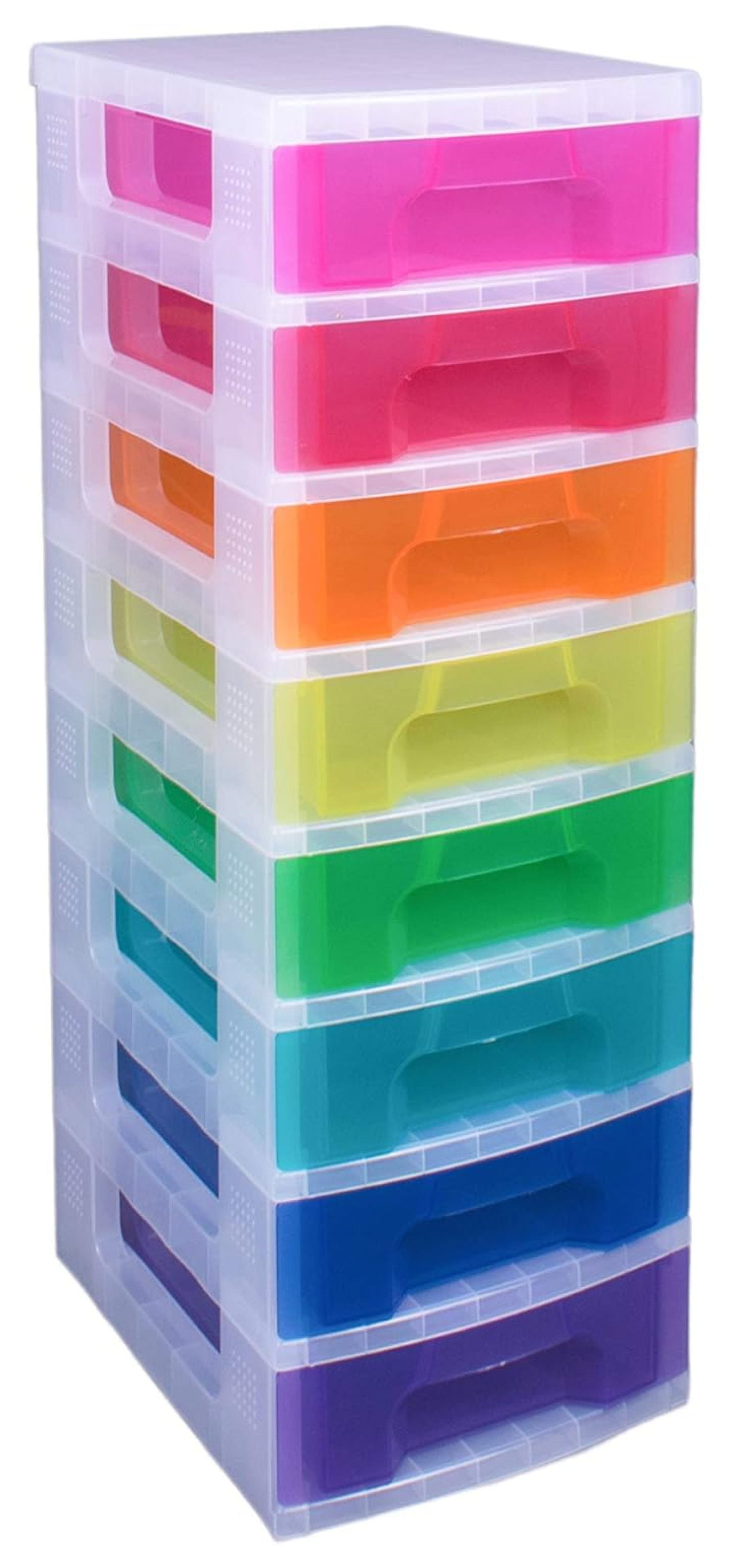 Really Useful Plastic Storage Box Storage Tower 8x7 Litre Clear Frame with Rainbow Drawers ...