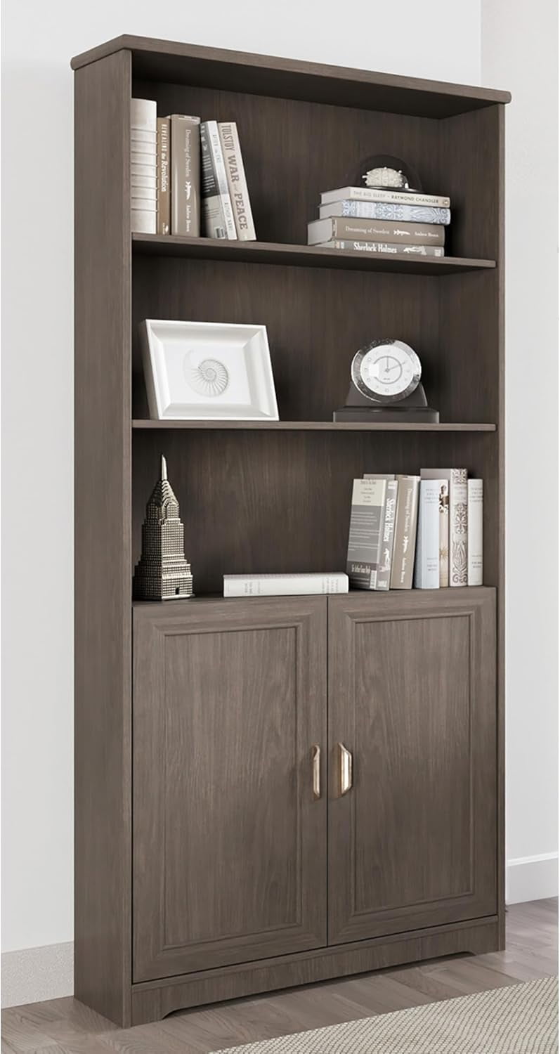 Realspace® 72"H 5-Shelf Contemporary Bookcase With Doors, Gray/Medium ...