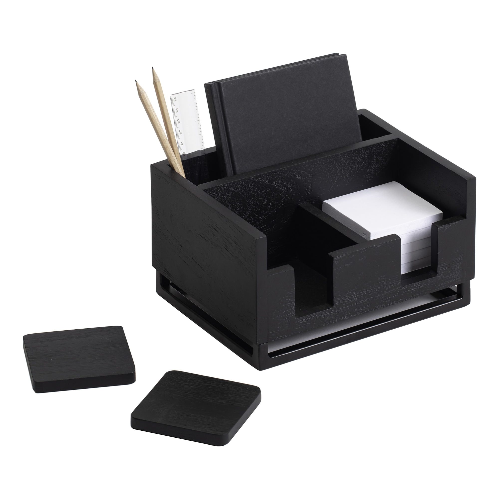 Realspace® Acadia Wood/Metal Desktop Organizer With Coasters, 8-3/4" x ...