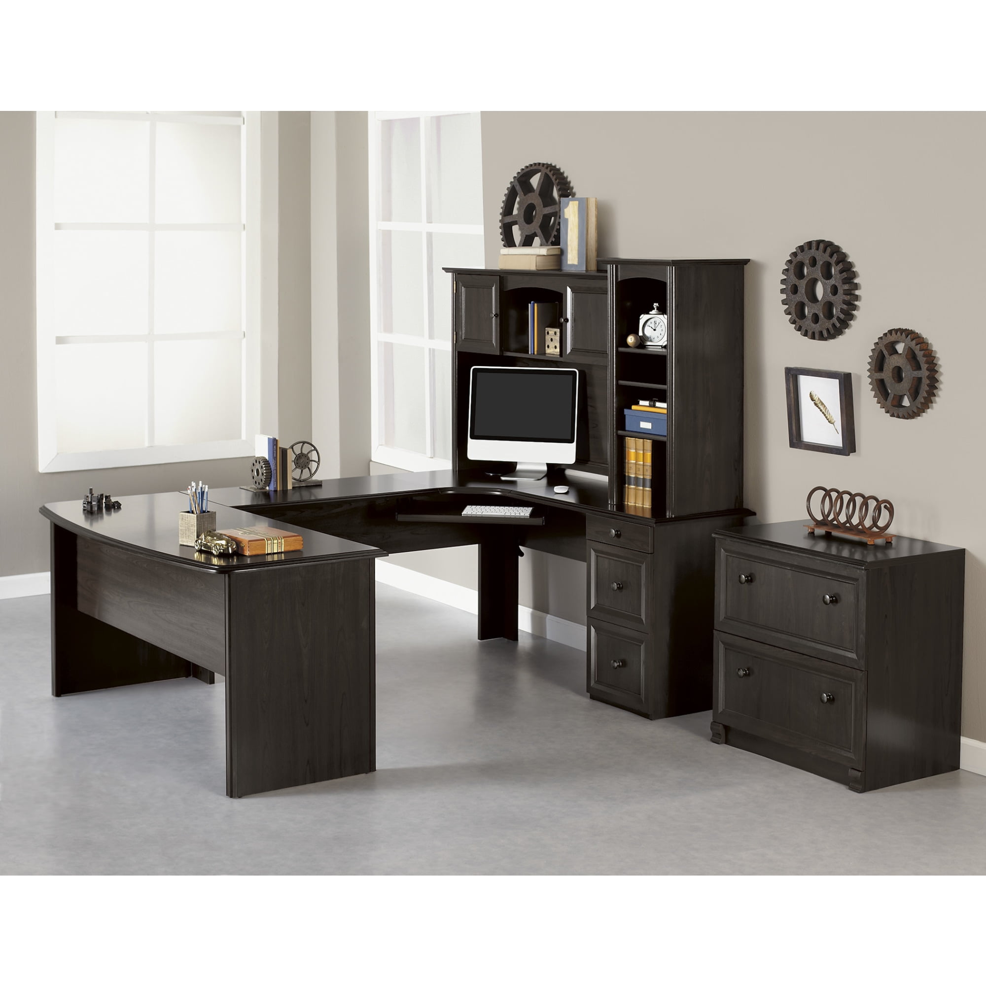 Realspace® Broadstreet 65"W U-Shaped Executive Corner Desk, Walnut ...