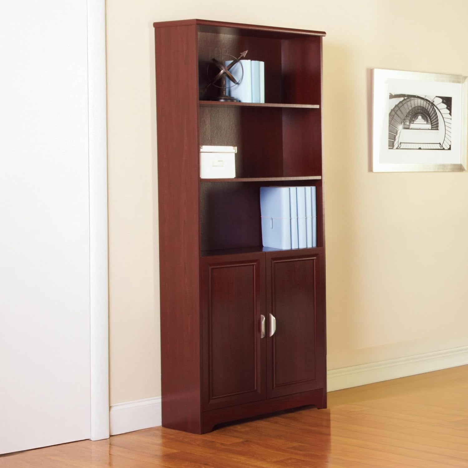 Realspace® Magellan 72"H 5-Shelf Bookcase With Doors, Classic Cherry ...