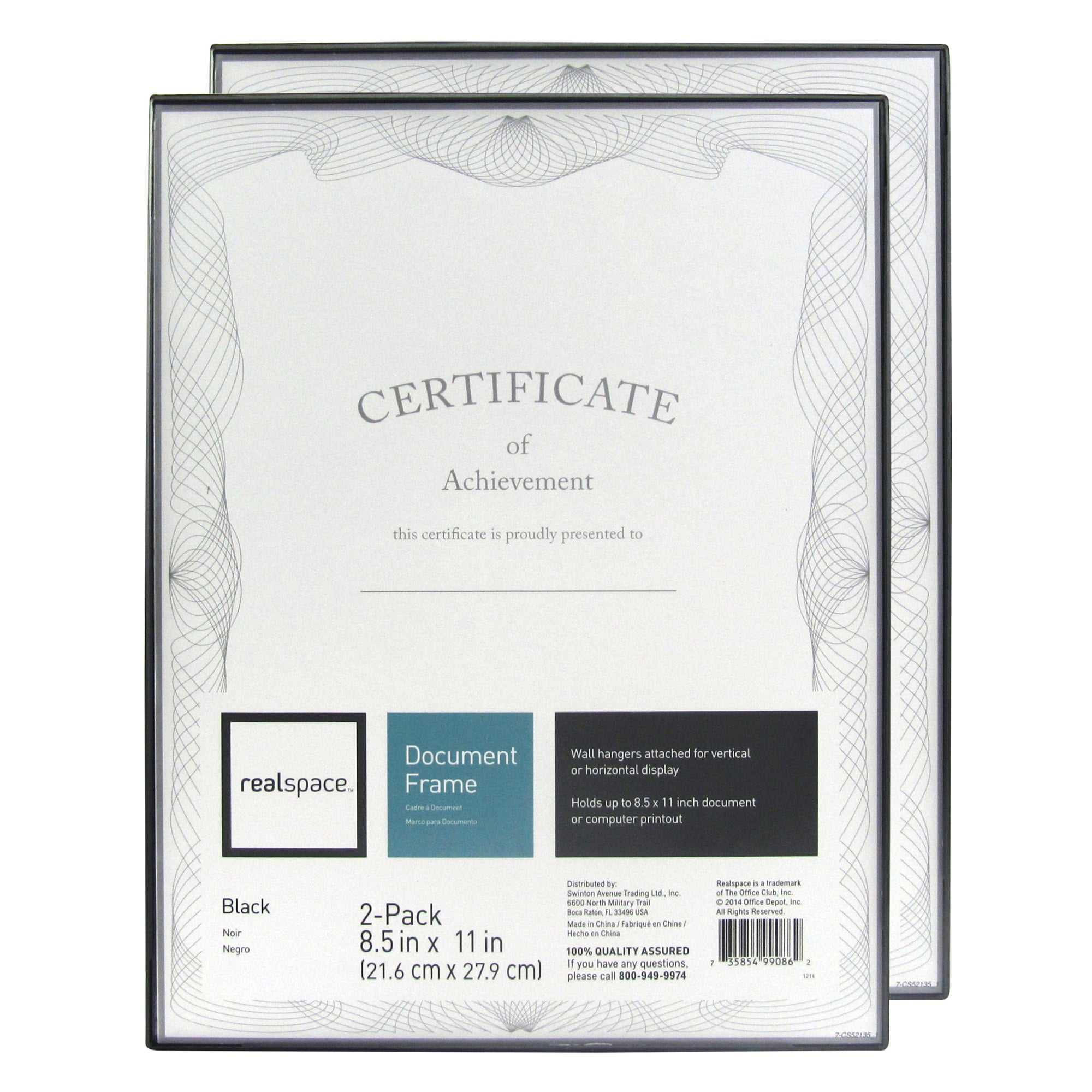 Realspace™ Slimline Document Frames, 8-1/2" x 11", Black, Pack Of 2 ...