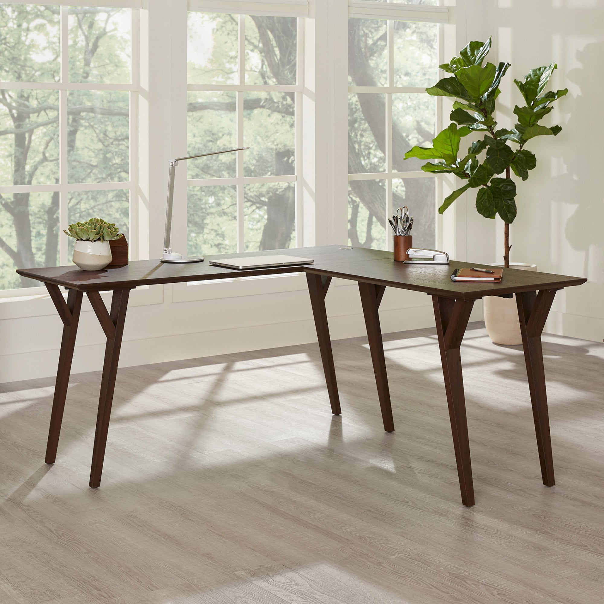 Realspace® Trezza 62"W L-Shaped Computer Desk, Warm Walnut - Walmart.com