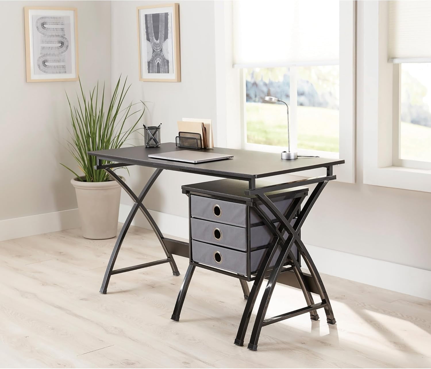 Realspace® X-Cross 48"W Computer Desk With File Cabinet, Black ...