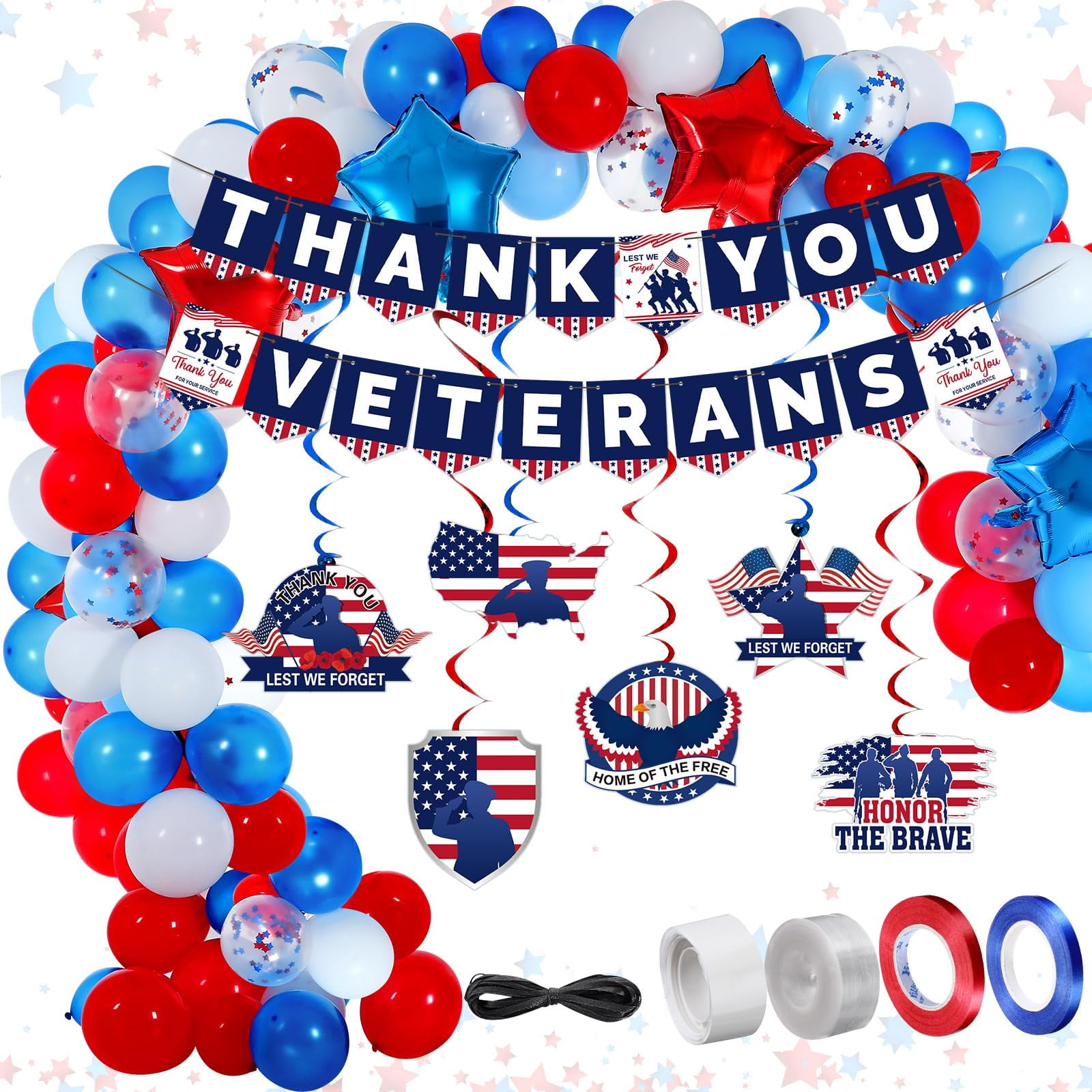 Realspring 147 Pcs Happy Veterans Day Party Decorations, Blue Red White Balloon Garland Arch Kit ...