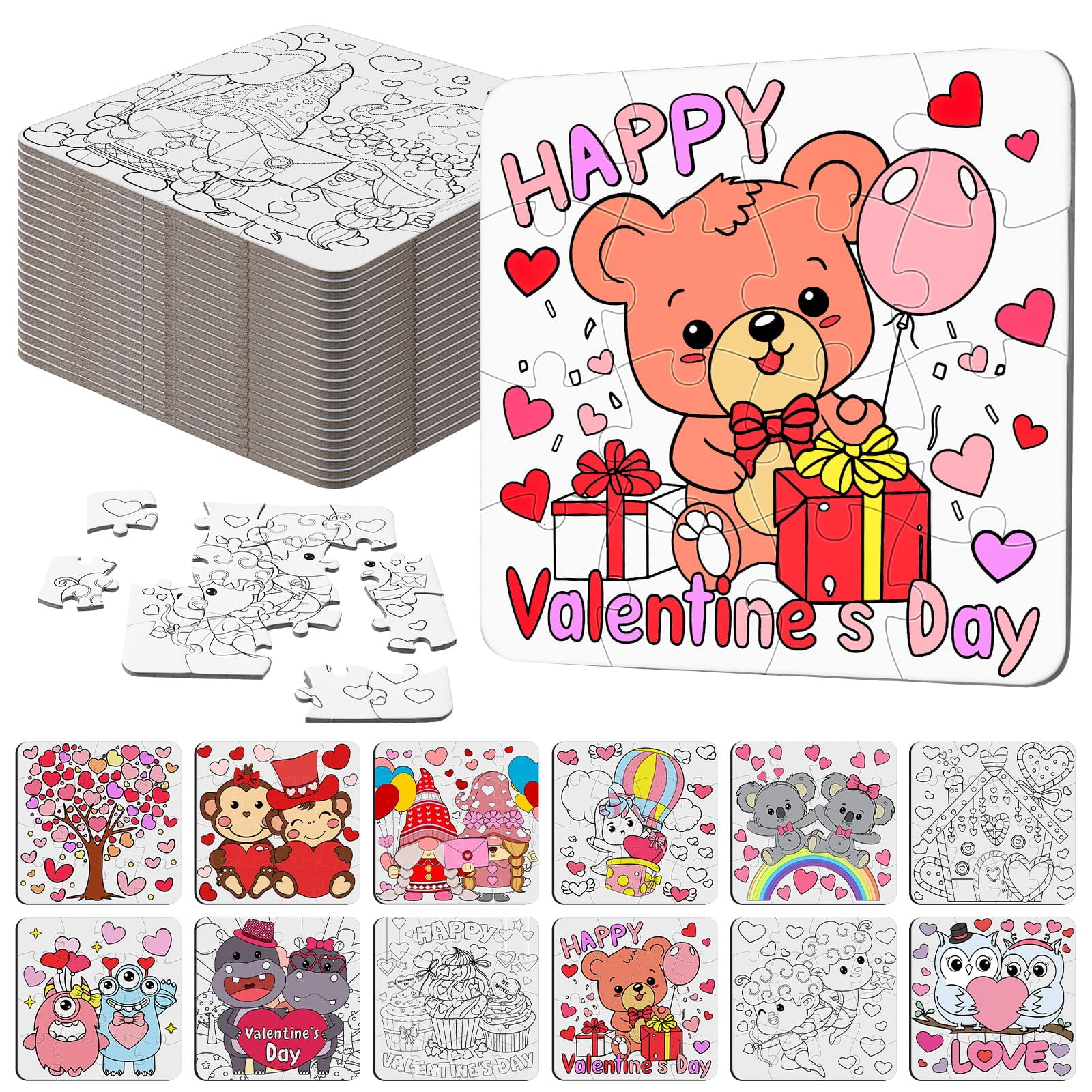 Realspring 24 Pack Color Your Own AD01 Jigsaw Puzzles Kids Coloring ...