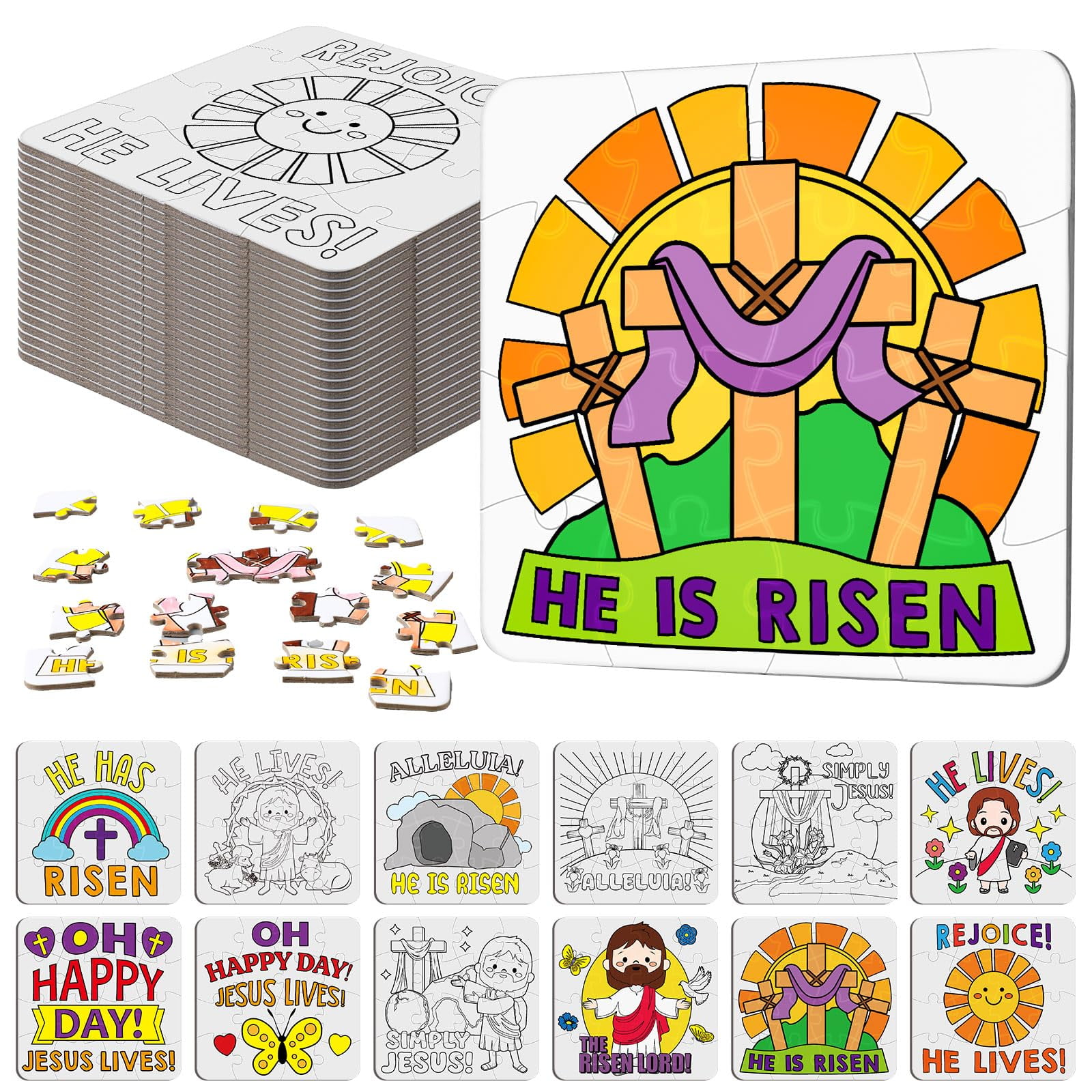 Realspring 24 Pack Easter DHF10 Jesus Color Your Own Puzzles for Kids Religious Christian He ...