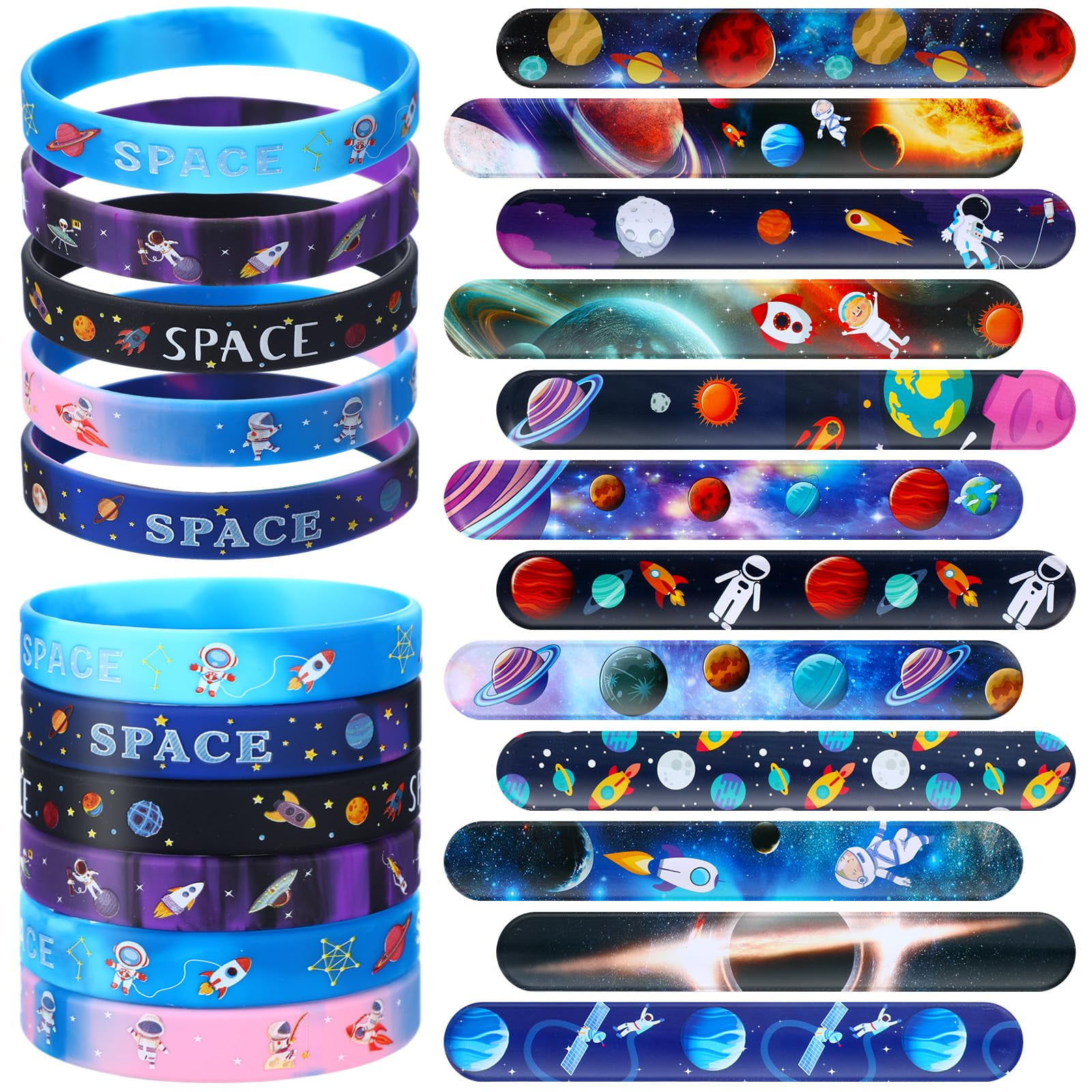Realspring 48 Pcs Outer Party Favors 24 Slap Bracelets 24 Silicone ...