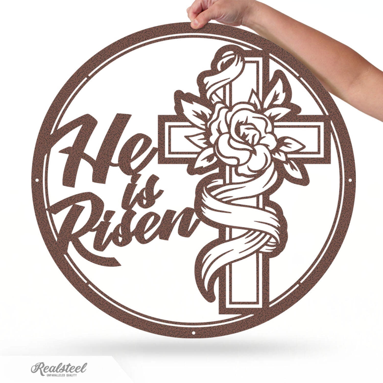 Realsteel's He Is Risen Cross Metal Art – Christian Wall Decor ...