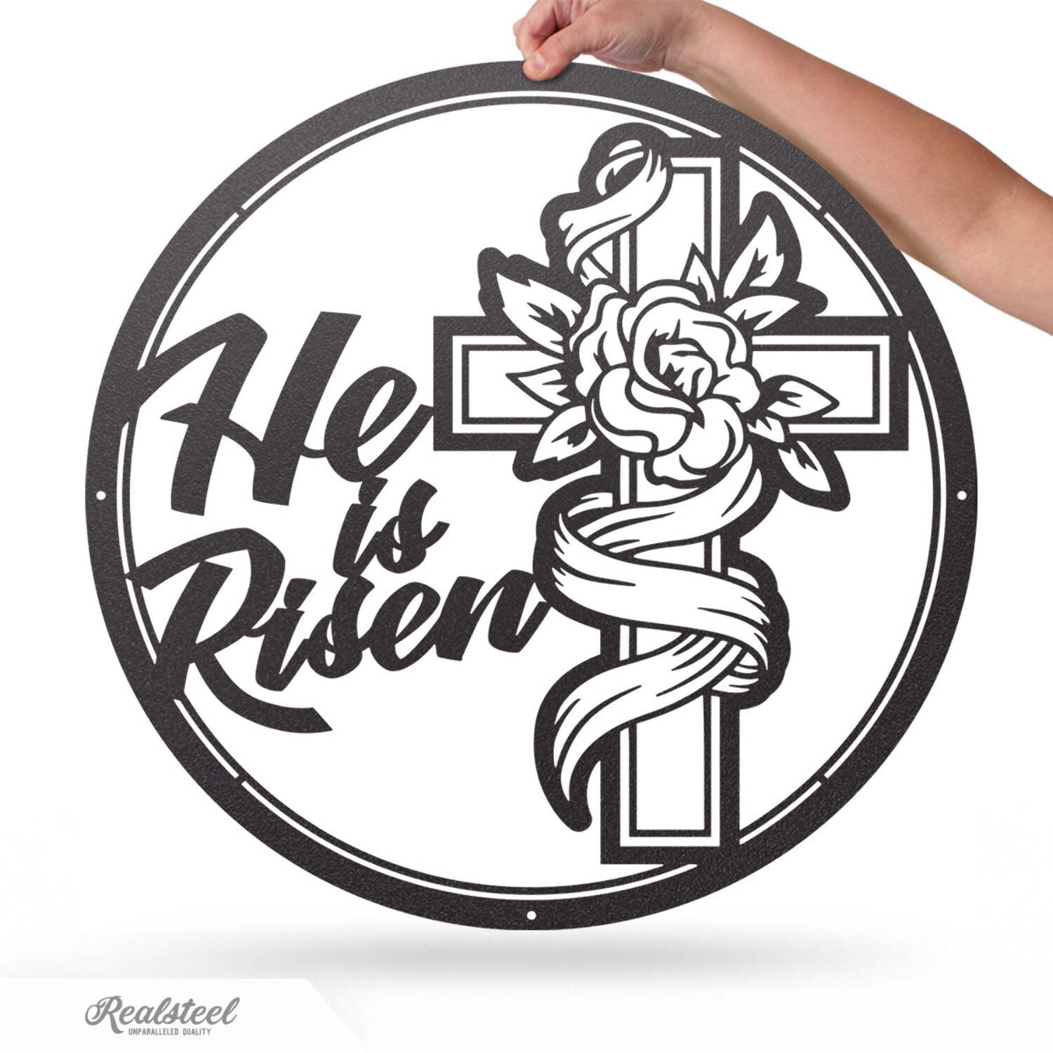 Realsteel's He Is Risen Cross Metal Art – Christian Wall Decor, Religious Easter Sign, Faith ...
