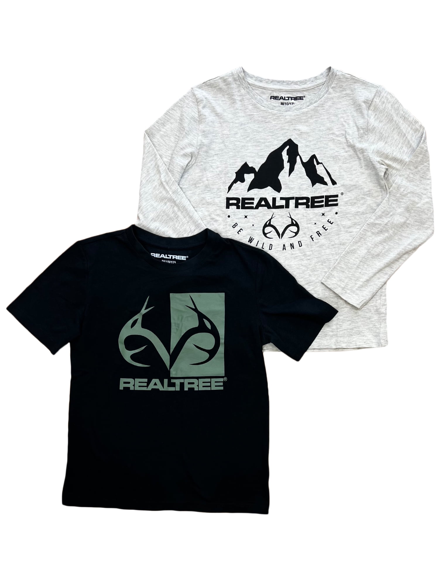 Realtree Boy's Short Long Sleeve Crew Neck Graphic T-Shirts, 2 Count ...