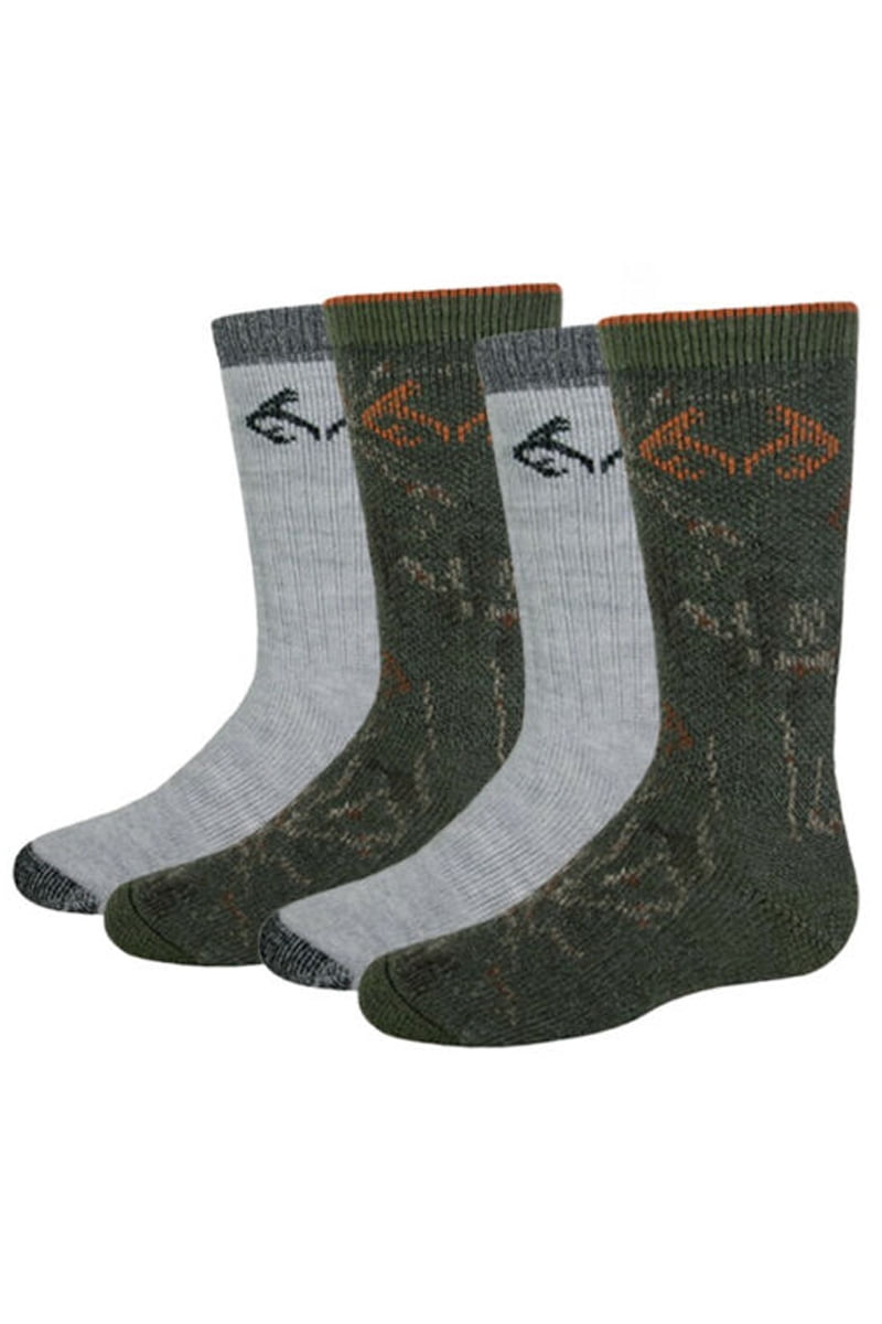 Realtree Boys 4 Pair Camo Merino Wool Socks, Outdoor Youth Boot Socks ...