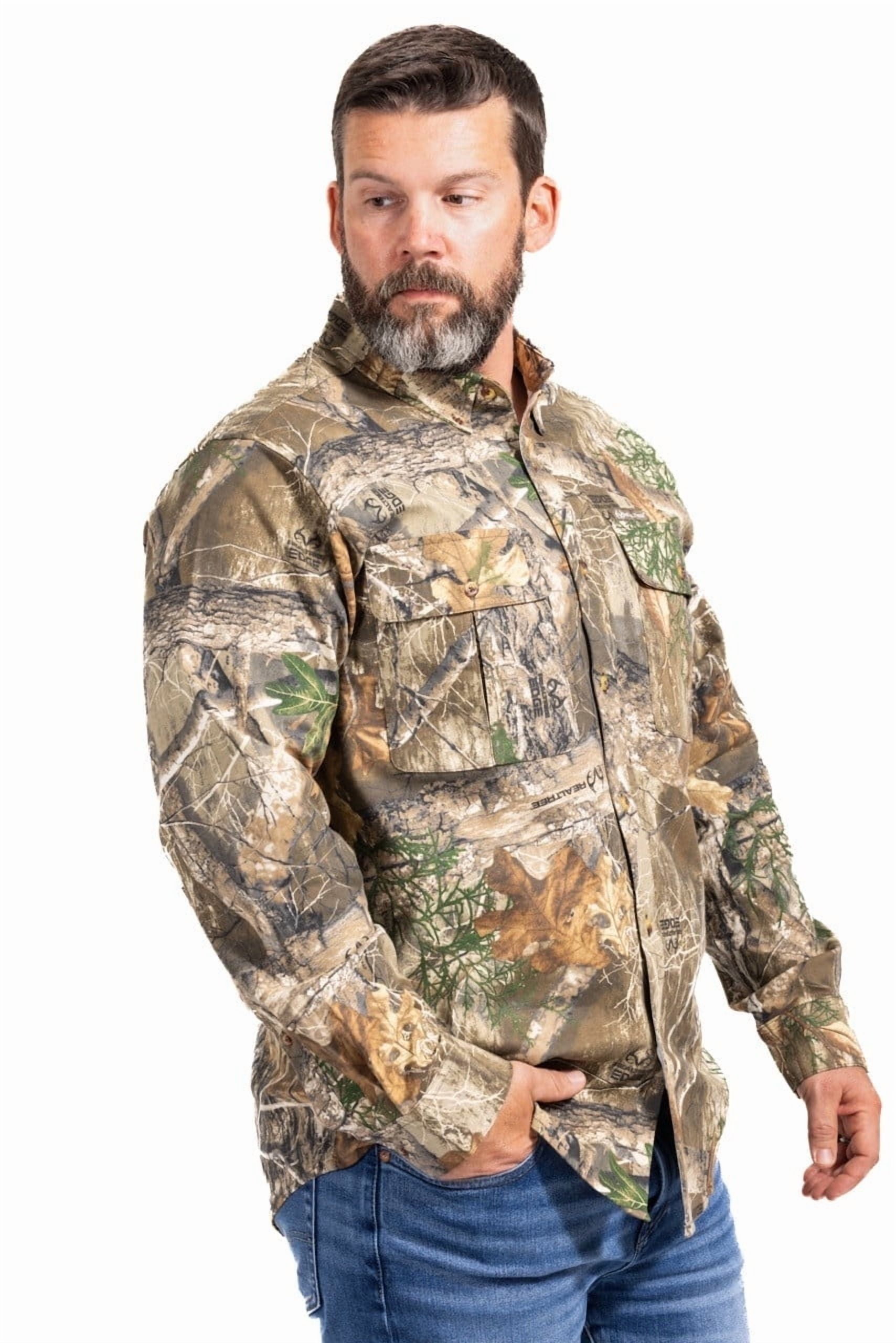 Realtree Men's Button Down Long Sleeve Camp Shirt, EDGE Camo, Relaxed ...