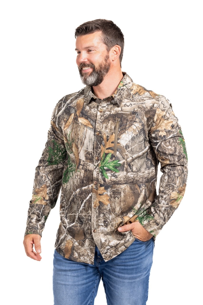 Realtree Men's Button Down Long Sleeve Shirt – EDGE Camo – Comfortable ...