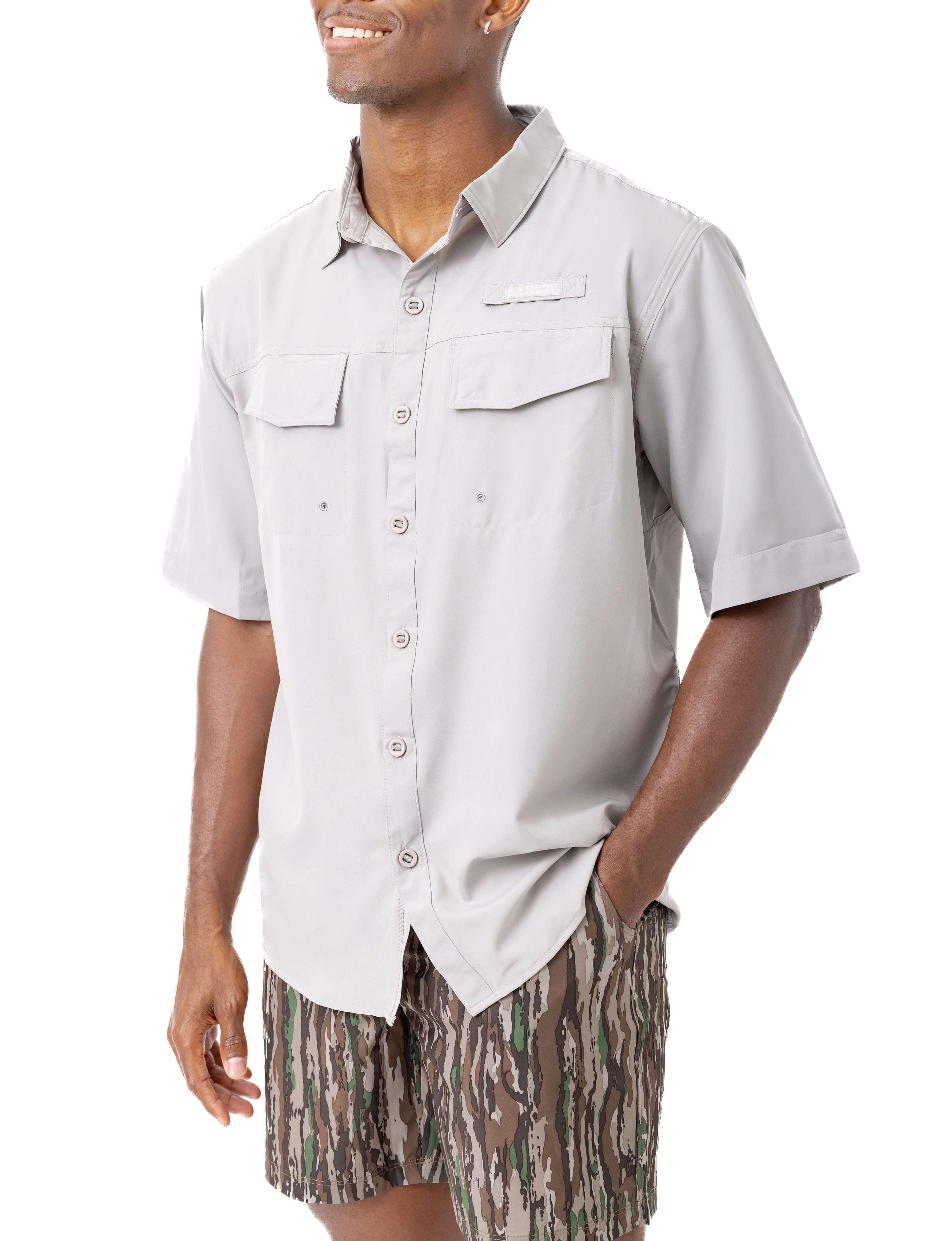 Realtree Men's Short Sleeve River UPF 50+ Fishing Grey Shirt | Size S ...