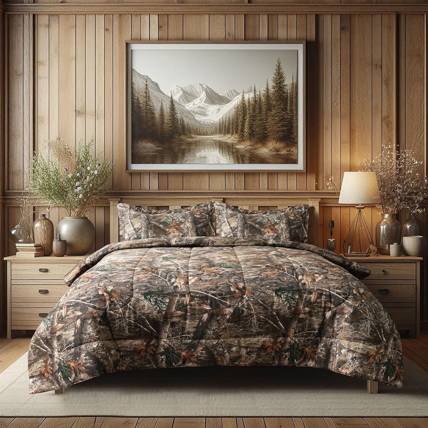 Realtree Edge Camo Queen Comforter Set - 3-Piece, Forest Woods Cabin ...