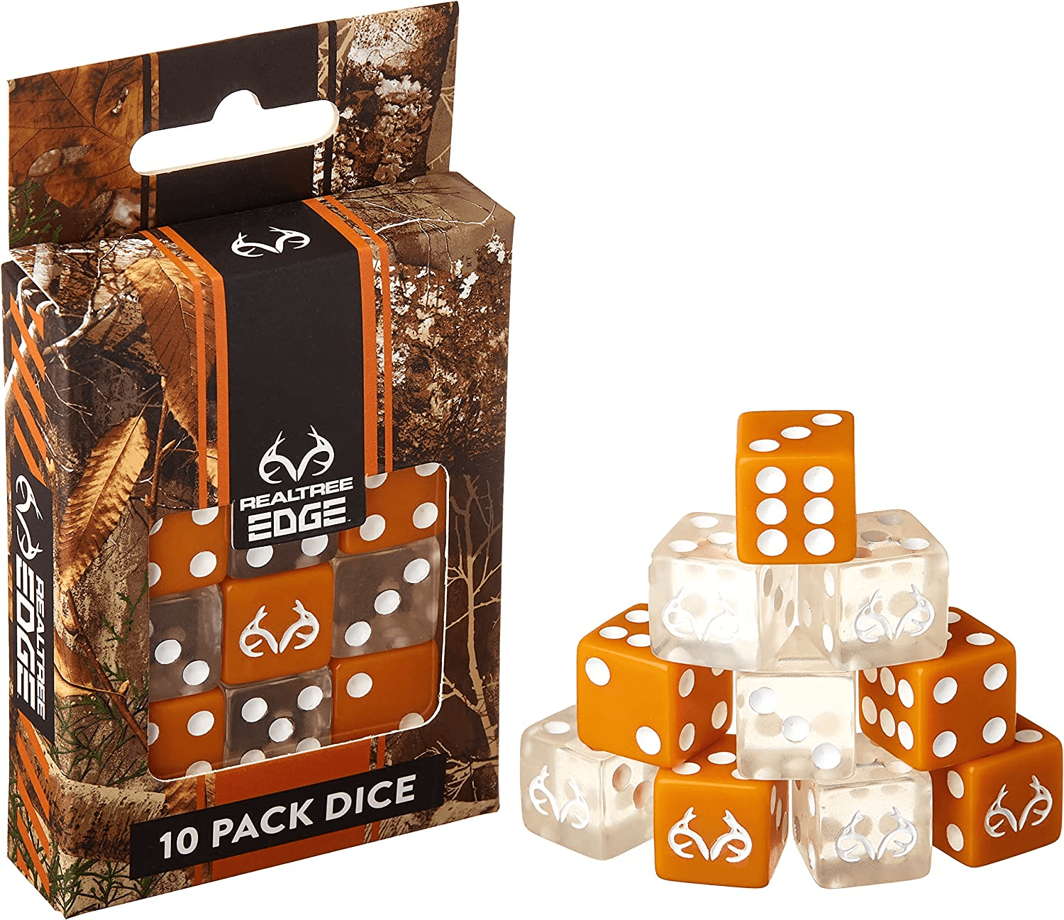 Realtree Edge Dice Set - 10 Pack of Orange & Clear Game Pieces - Six ...