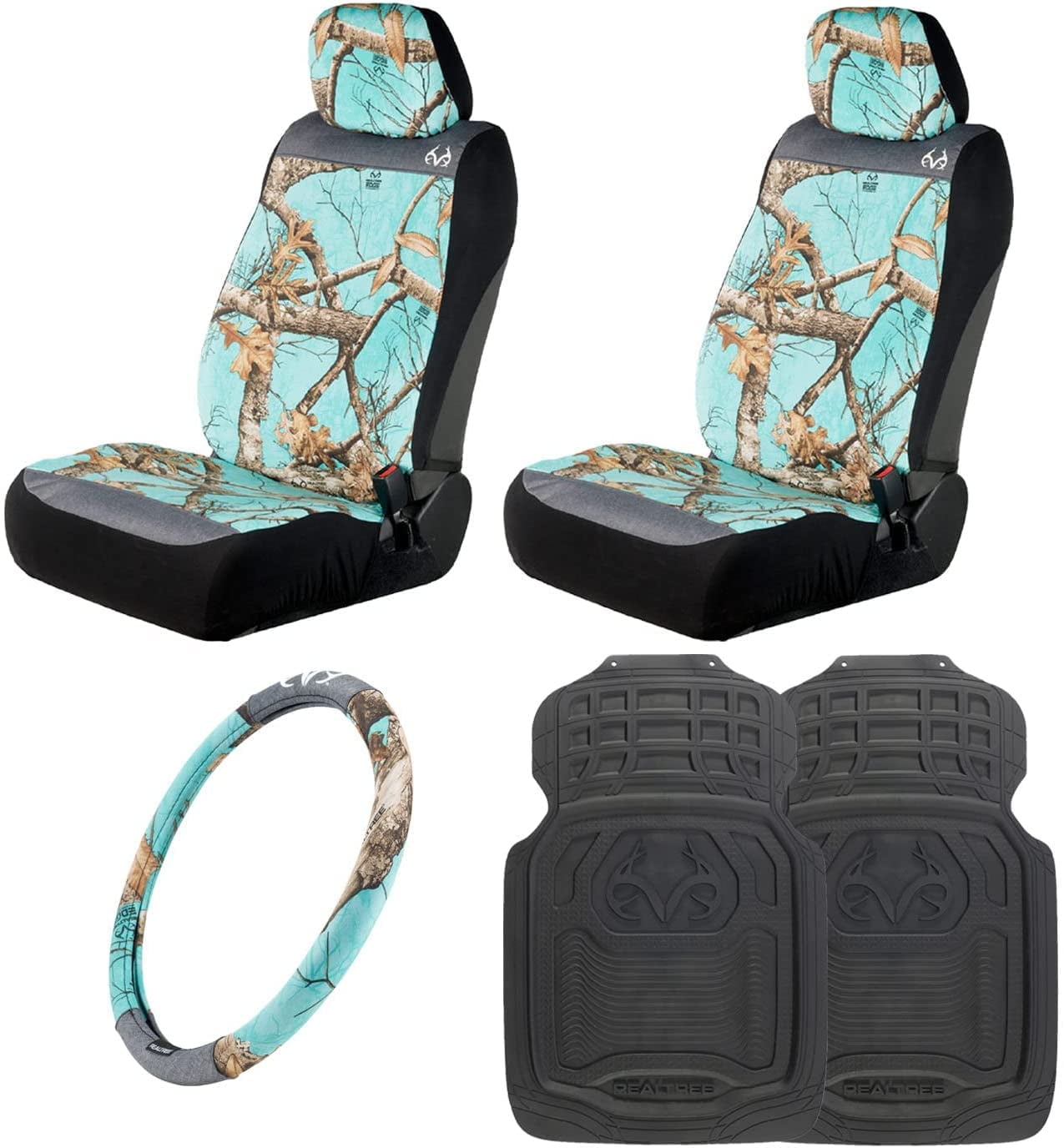 Realtree Edge Mint Camo 5-PC Set Includes 2 Seat Covers, 1 Steering ...