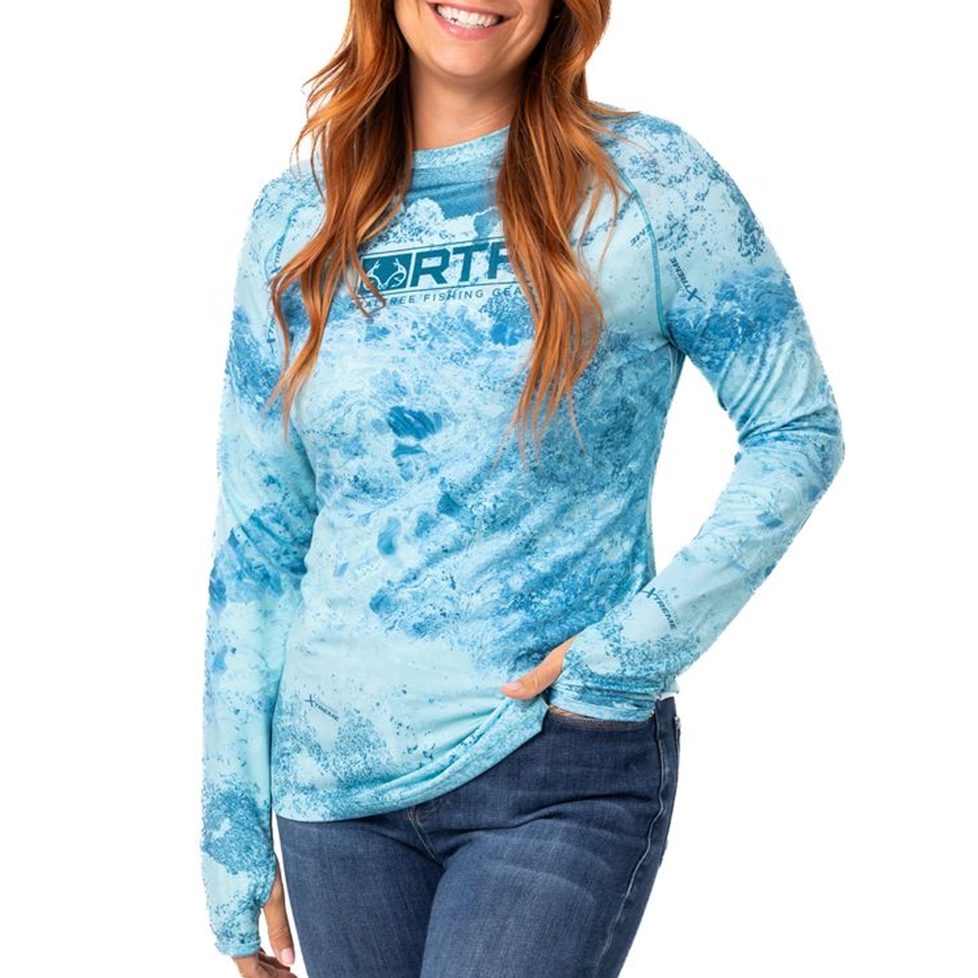 Realtree Fishing Women’s Long Sleeve Crew Neck Shirt Xtreme TEAL ...