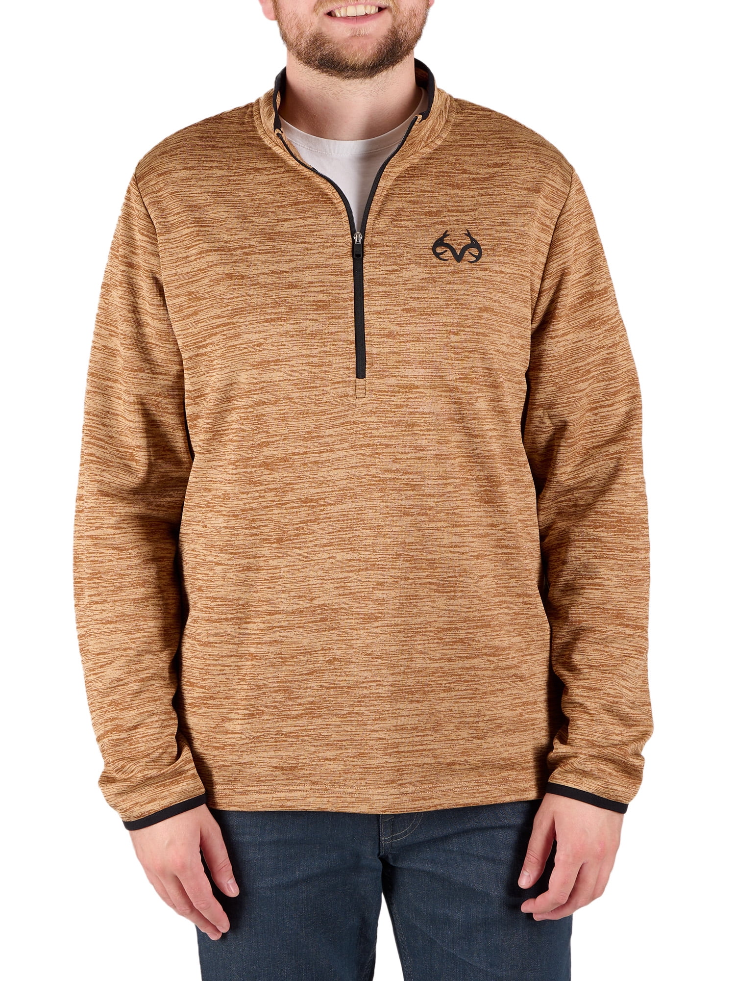 Realtree Men's Fleece Quarter Zip Pullover Sweatshirt in Brown, Sizes S ...